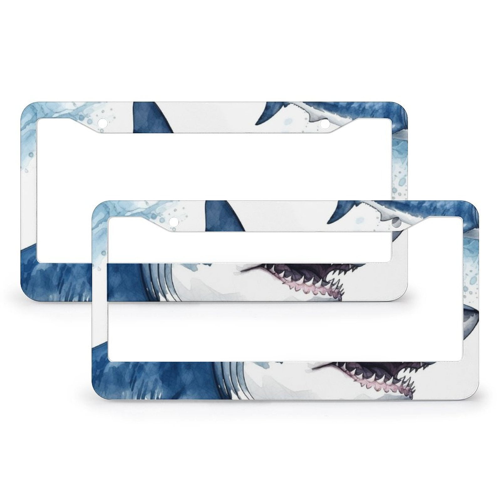 Watercolor Blue And White Shark License Plate Cover 2 PCS Cute Shark ...