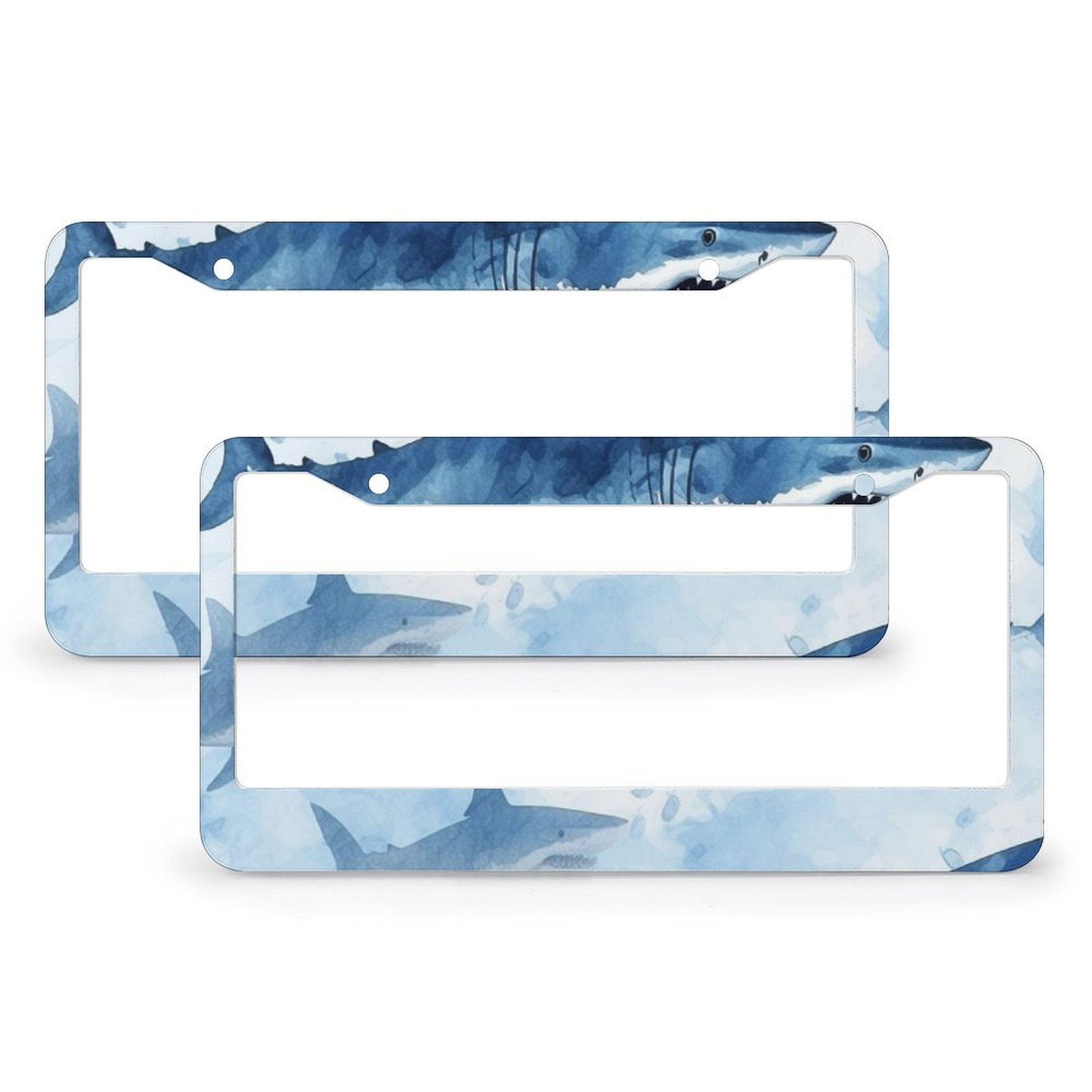 Watercolor Blue And White Shark License Plate Cover 2 Pack Shark Gift ...
