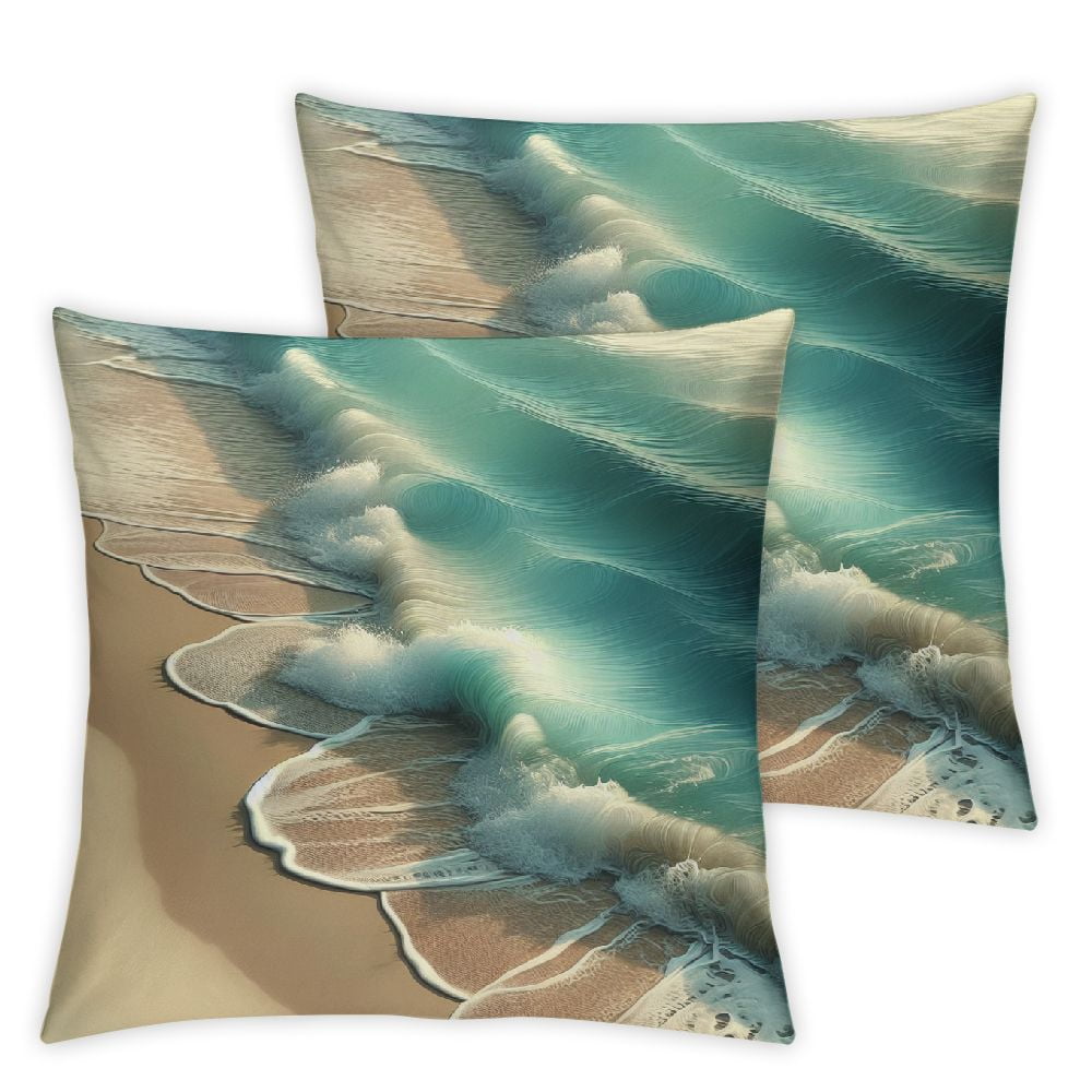 Watercolor Blue White Wave Ripple Ocean Beach Outdoor Pillow Covers Set of 2,Decorative ...