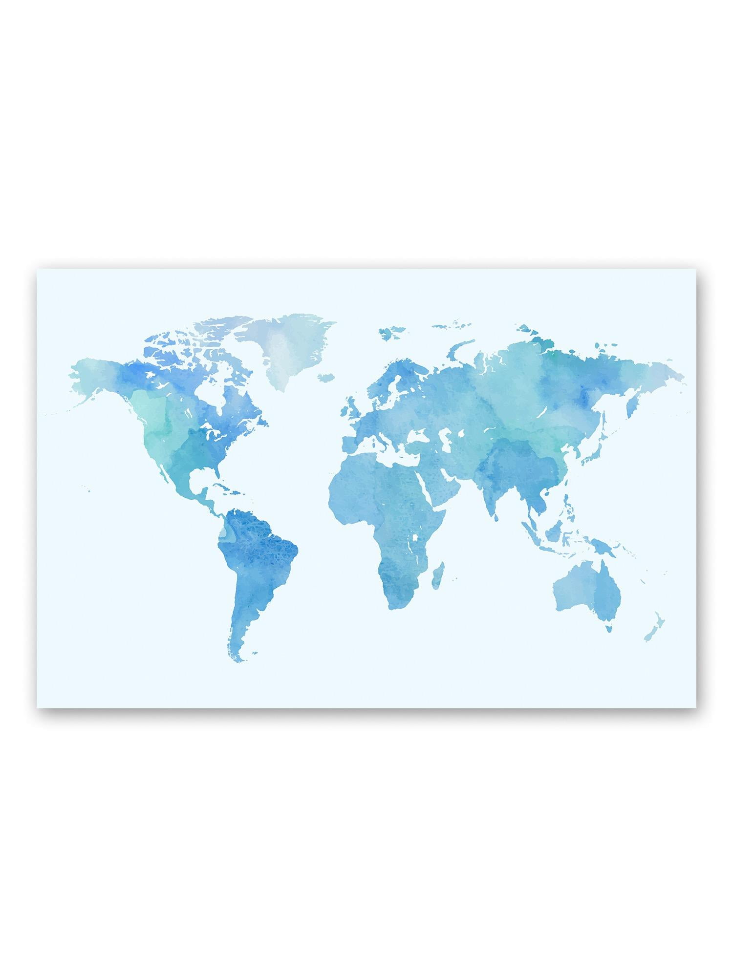 Watercolor Blue World Map Poster -Image by Shutterstock - Walmart.com