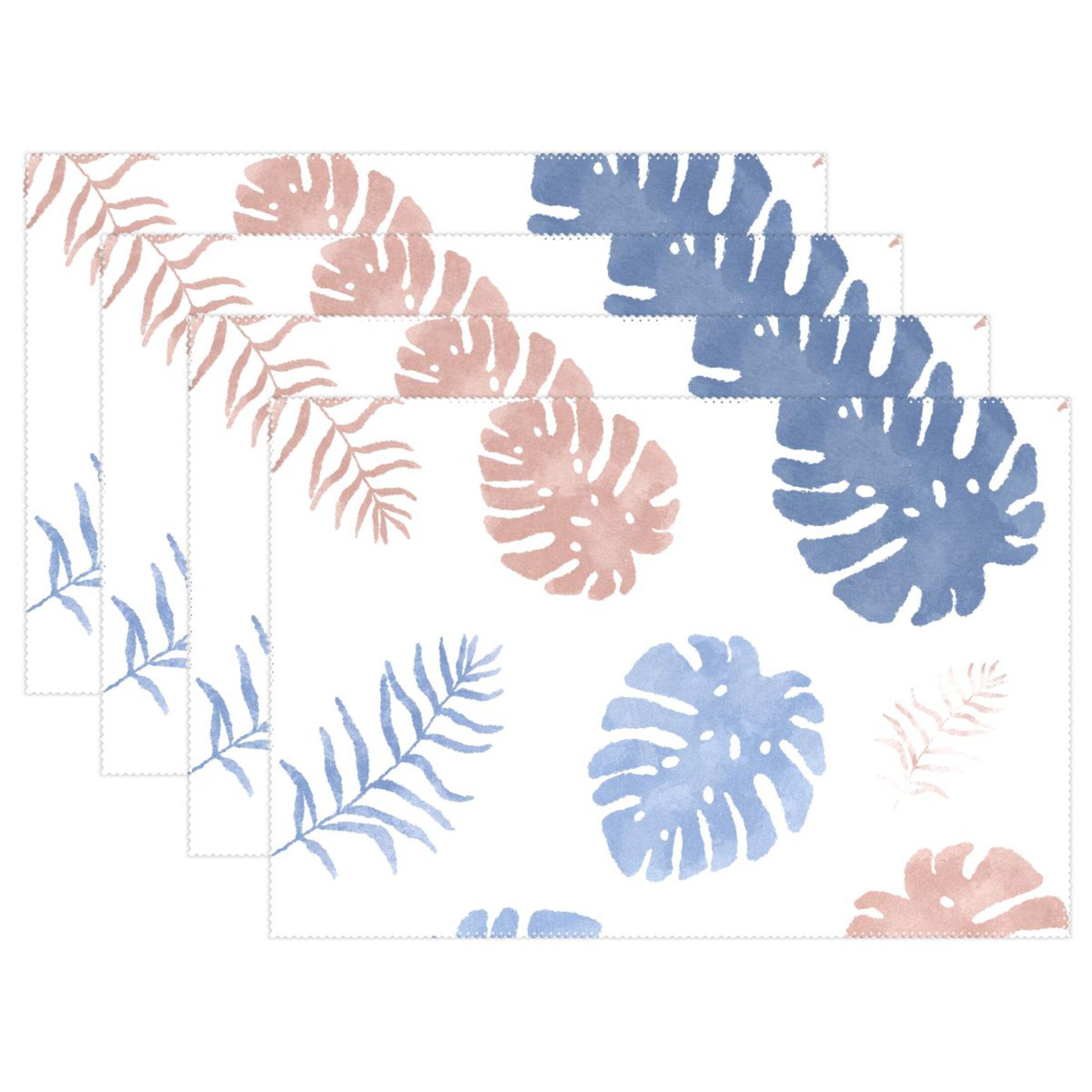 Watercolor Blue and Pink Leaves Placemats Set of 4 Dining Table Mat ...