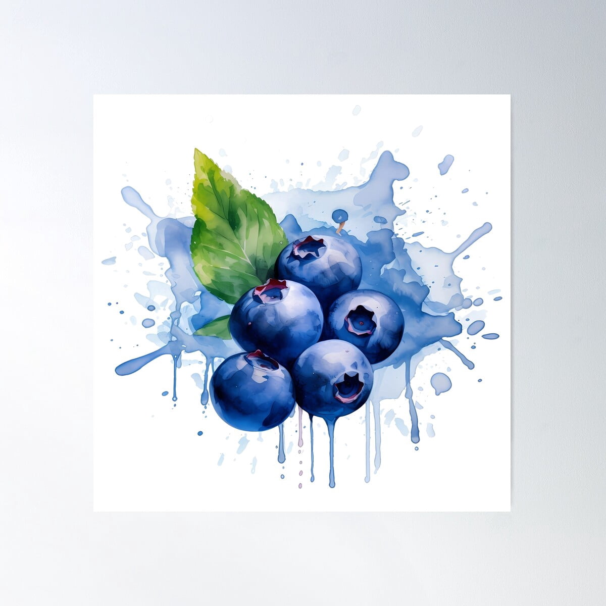 Watercolor Blueberries Poster Wall Art, Modern Wall Decor For Living ...