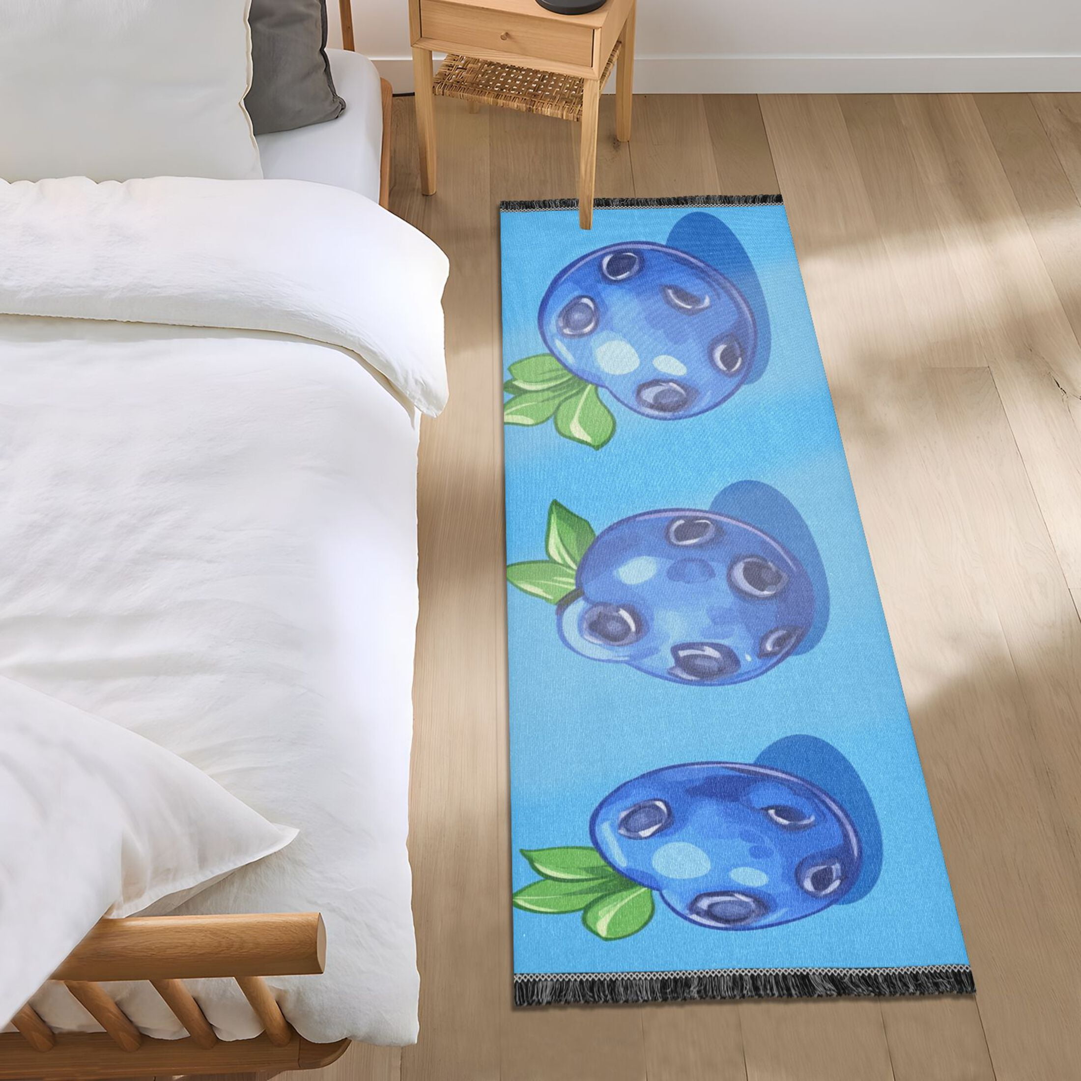 Watercolor Blueberry Blue Background Bedroom Runner Rug 2'x 6' Non Slip ...