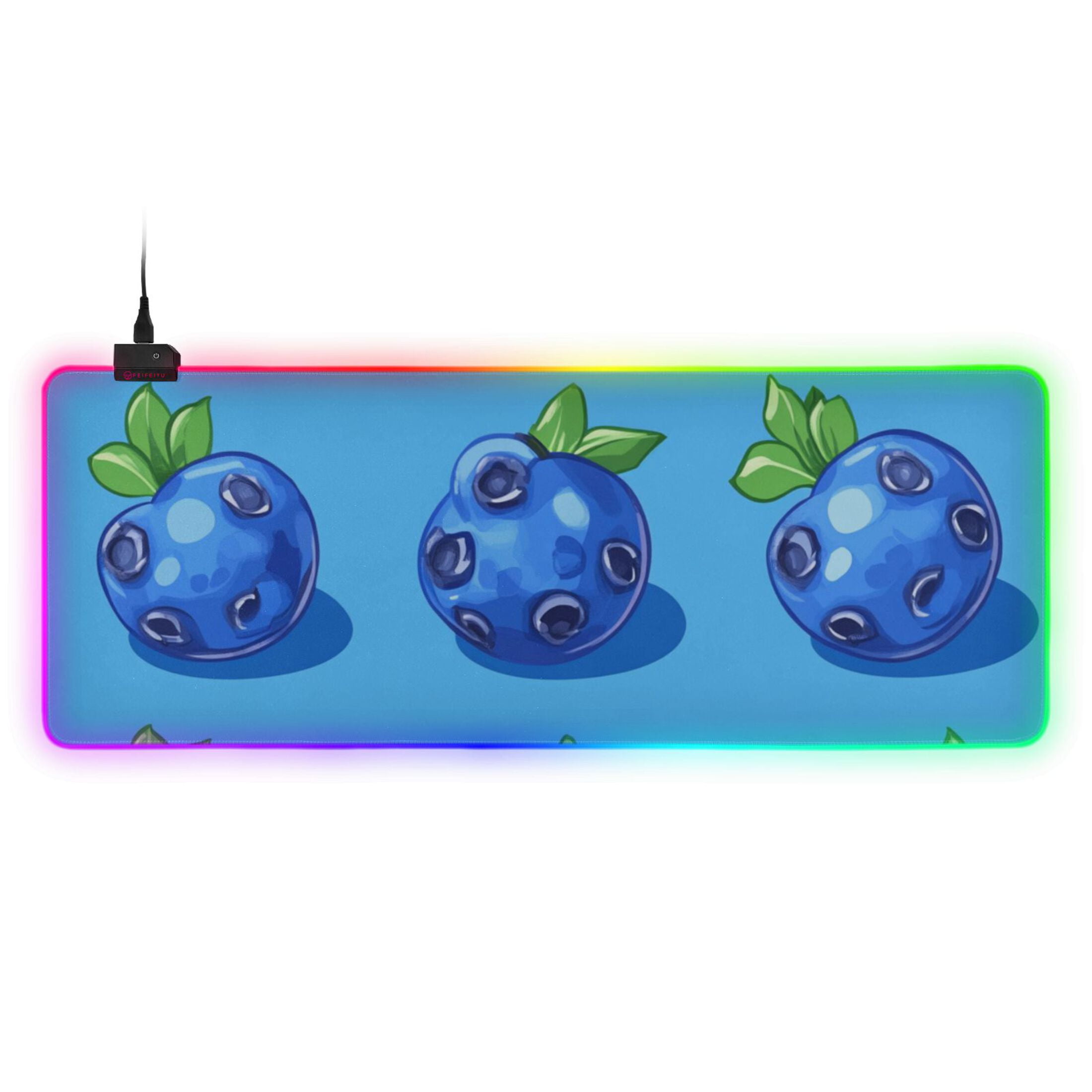 Watercolor Blueberry Blue Background RGB Gaming Mouse Pad Large ...