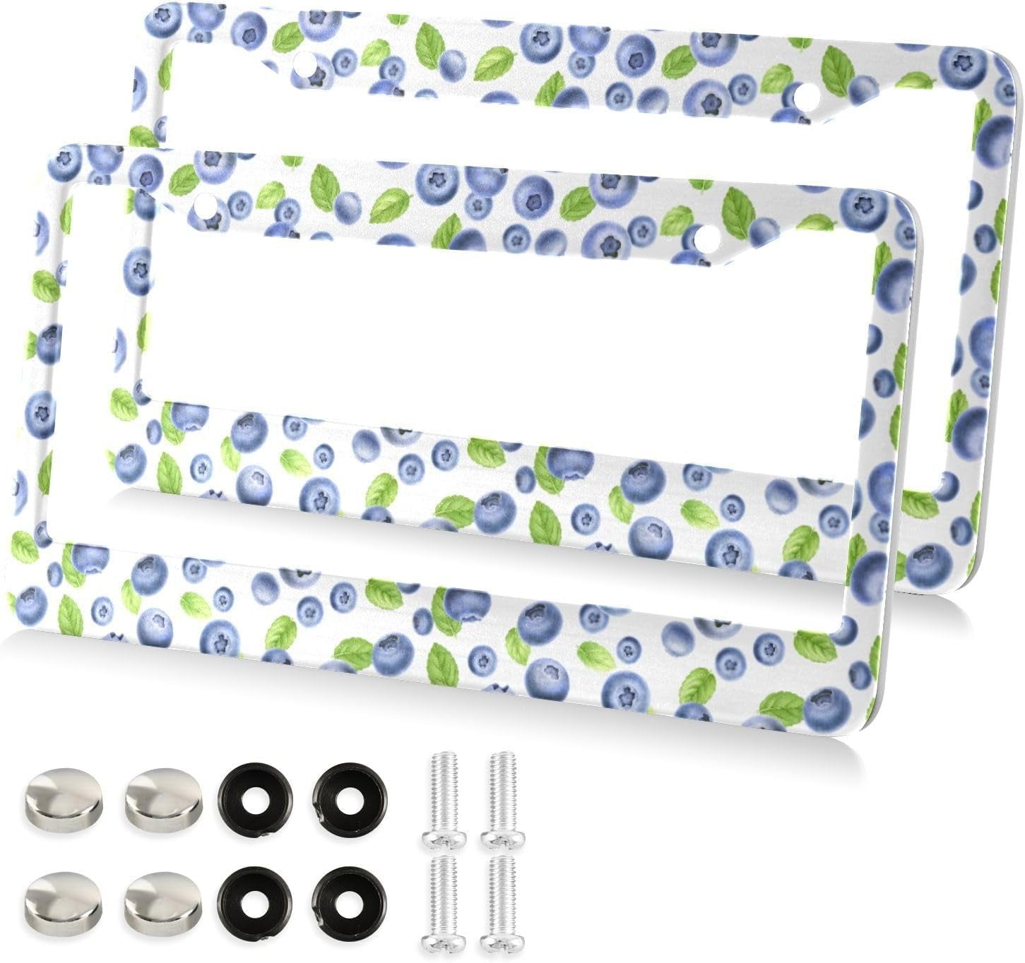 Watercolor Blueberry Mint Leaves License Plate Frame - 2 Pack Universal ...