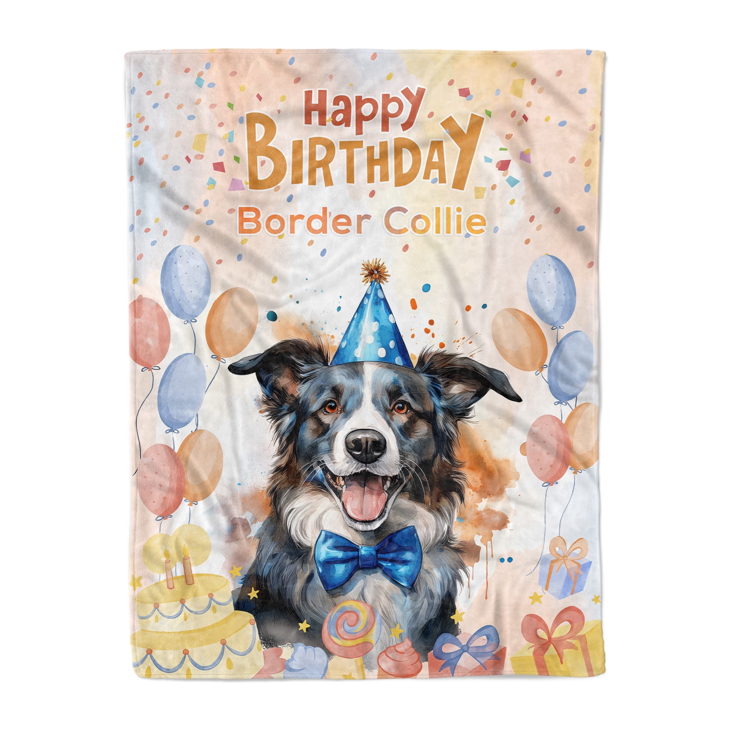 Watercolor Border Collie Happy Birthday Celebration Balloons Gift Party ...