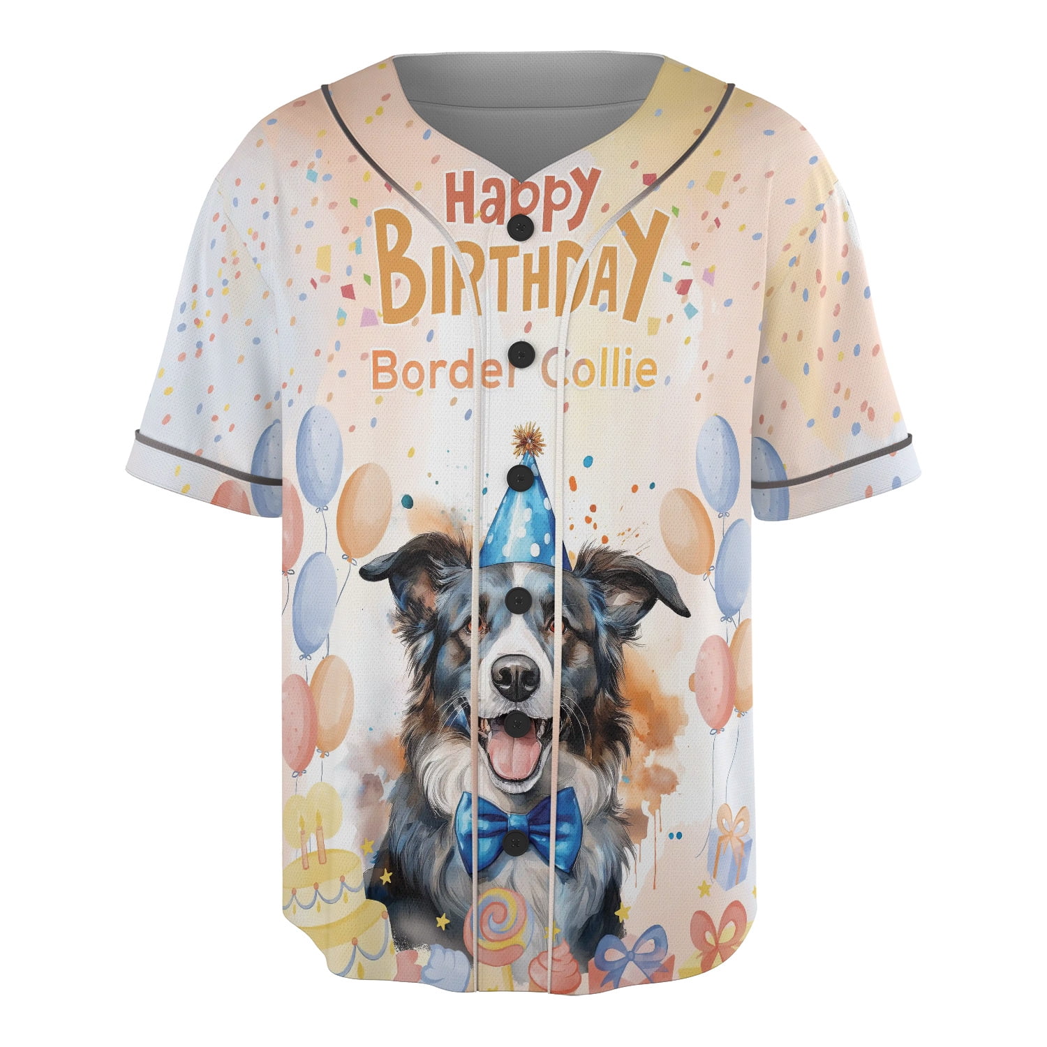 Watercolor Border Collie Happy Birthday Celebration Balloons Gift Party ...
