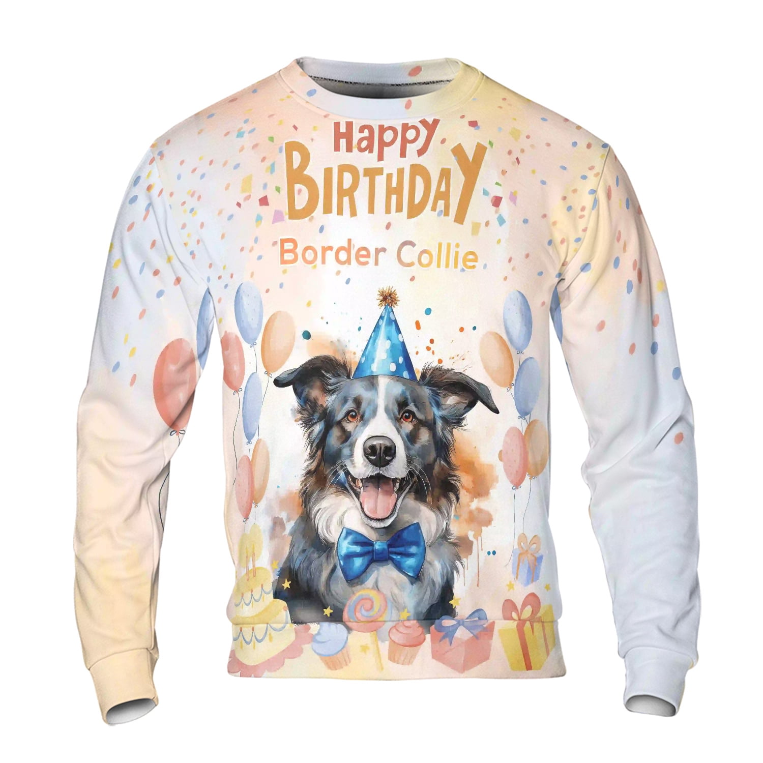 Watercolor Border Collie Happy Birthday Celebration Balloons Gift Party ...