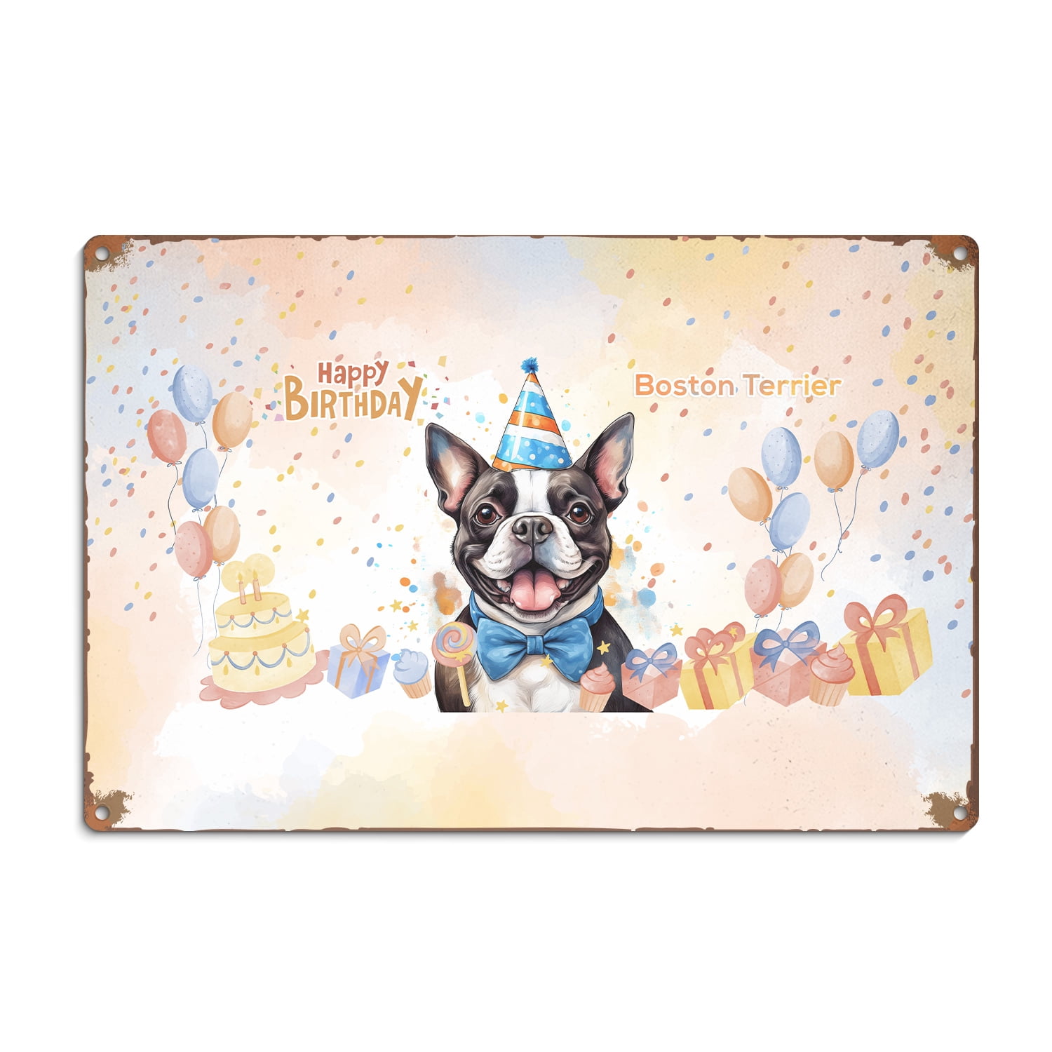 Watercolor Boston Terrier Happy Birthday Celebration Balloons Gift ...