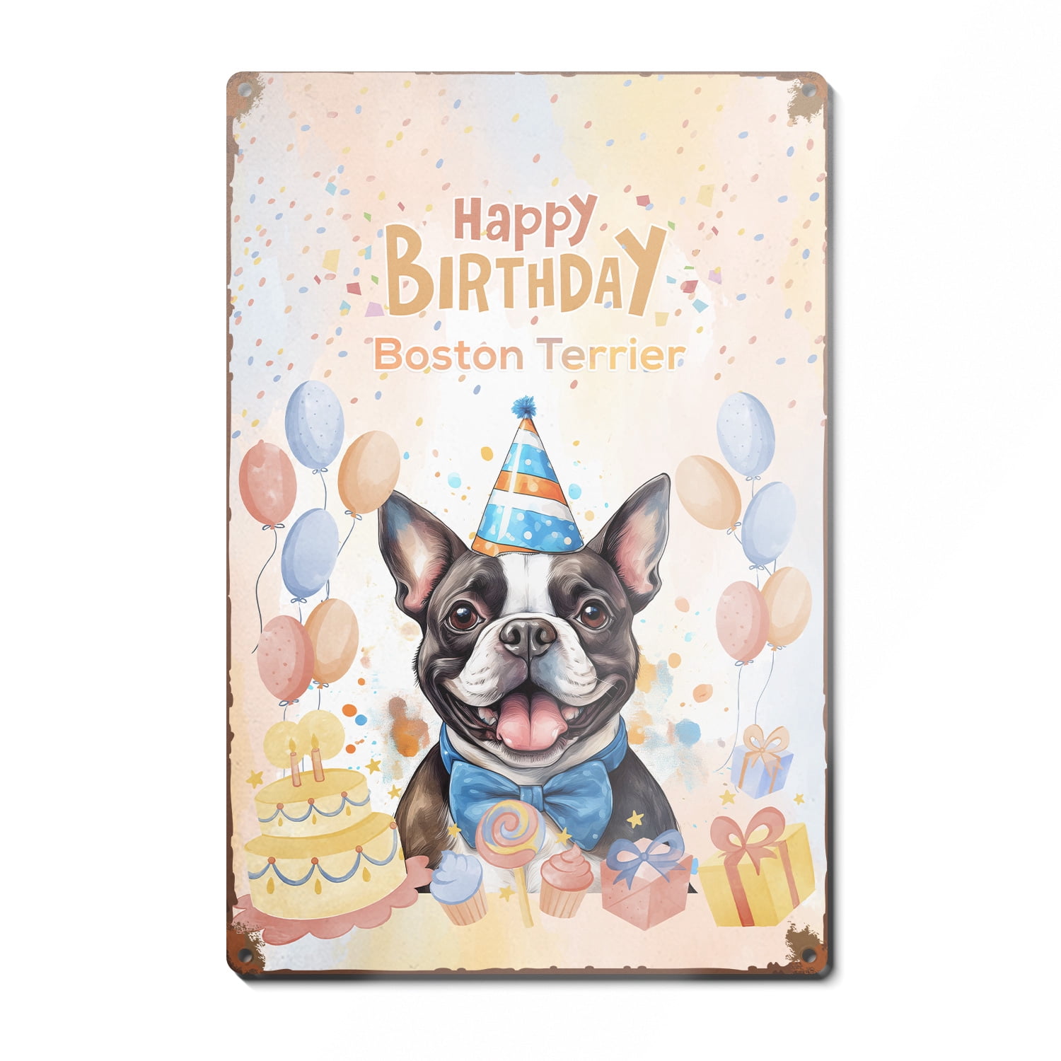 Watercolor Boston Terrier Happy Birthday Celebration Balloons Gift ...