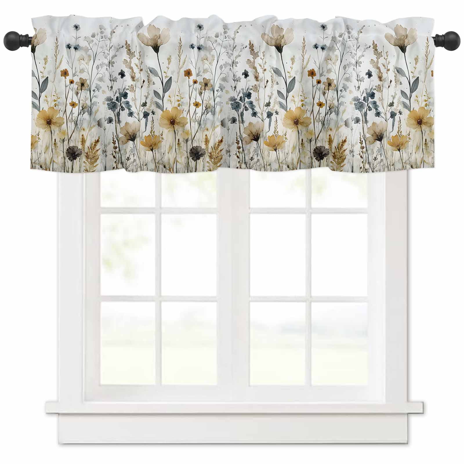 Watercolor Botanical Floral Valances for Windows Farmhouse Kitchen ...