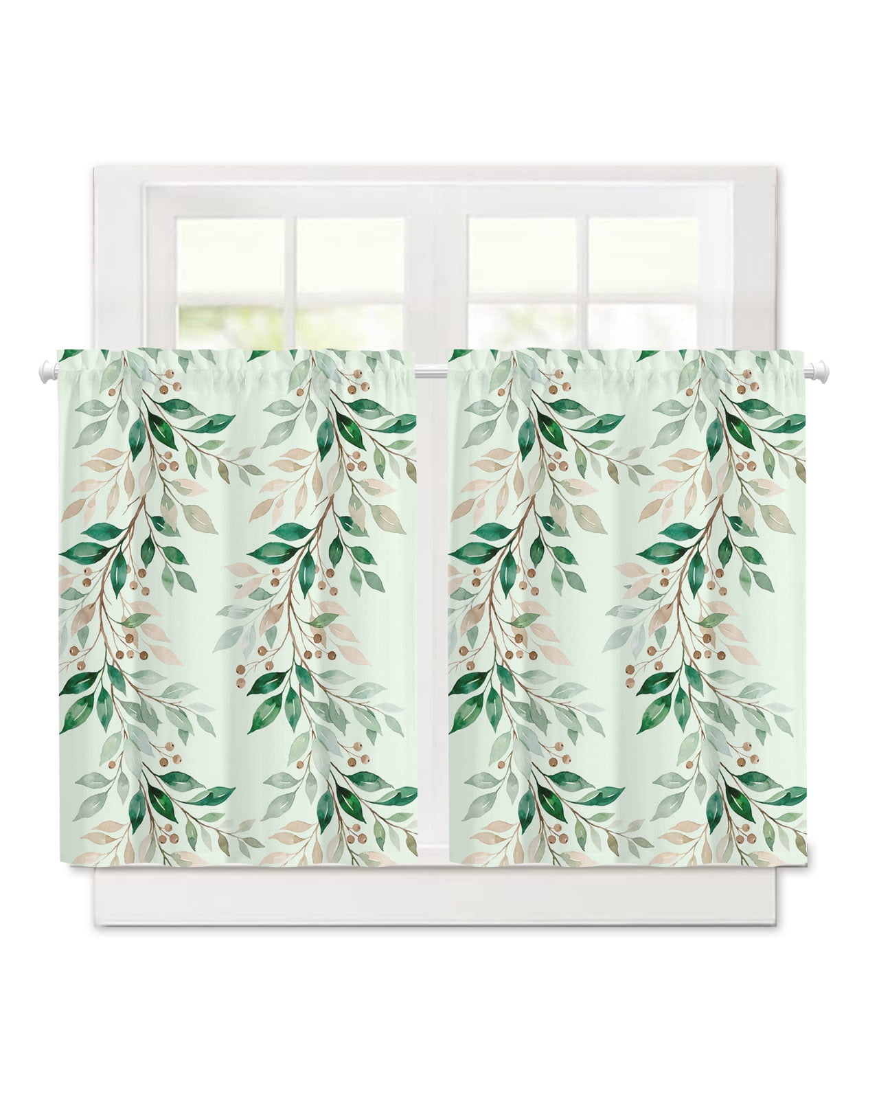 Watercolor Botanical Leaf Berry Short Blackout Curtains 36 Inch Long ...