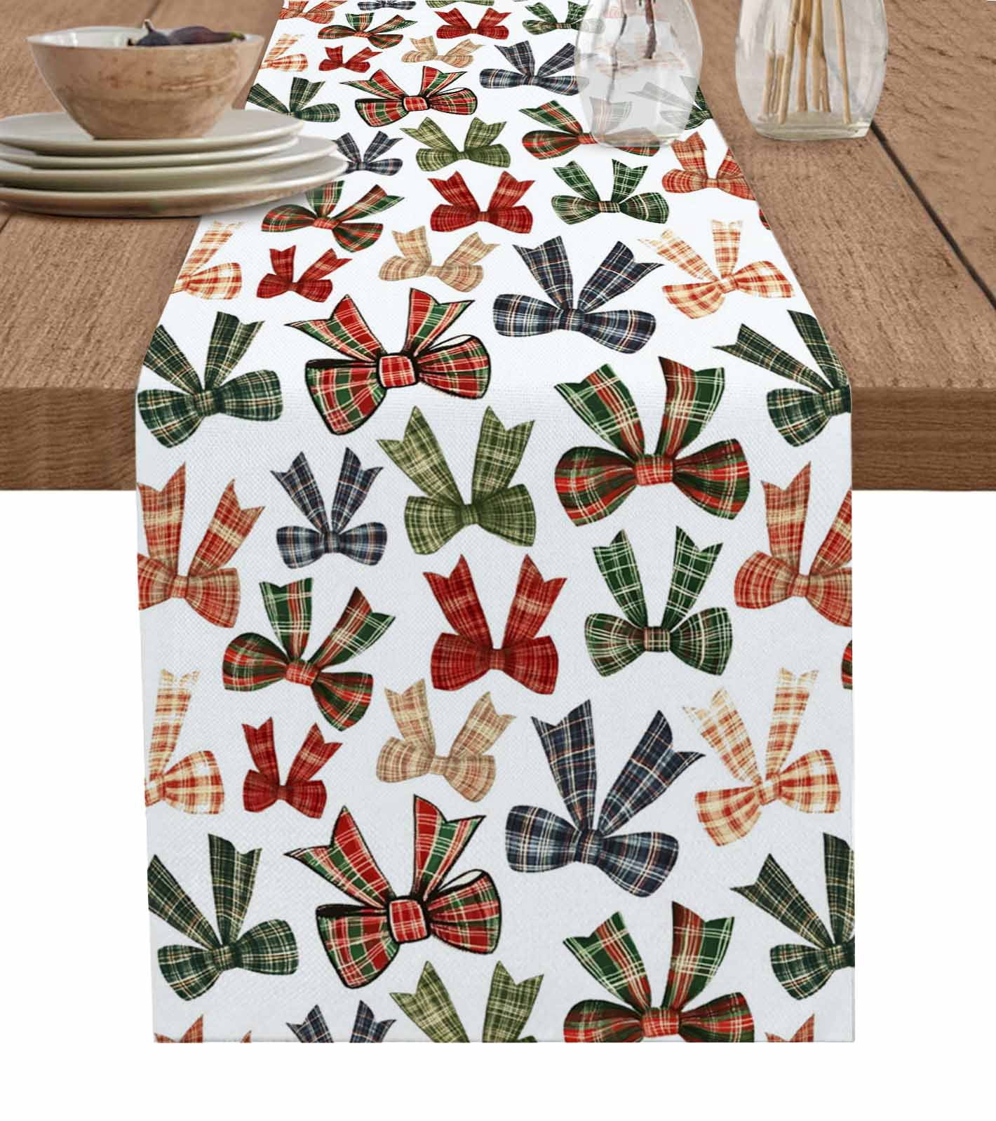 Watercolor Bow Table Runner 72 Inches, Plaid Farmhouse Checkered Bed ...