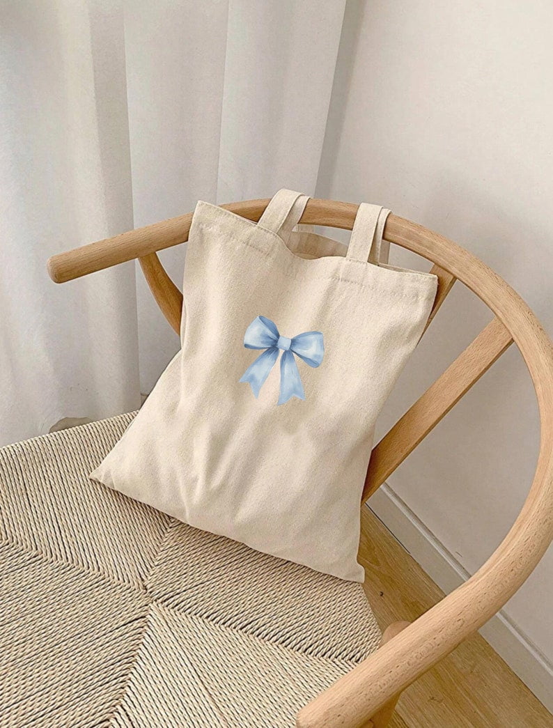 Watercolor Bow Tote Bag Cotton Canvas Eco-Friendly Reusable Aesthetic ...