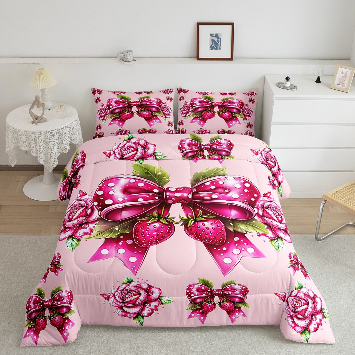 Watercolor Bowknot Kids Comforter Set Full Size,Roses Flowers ...