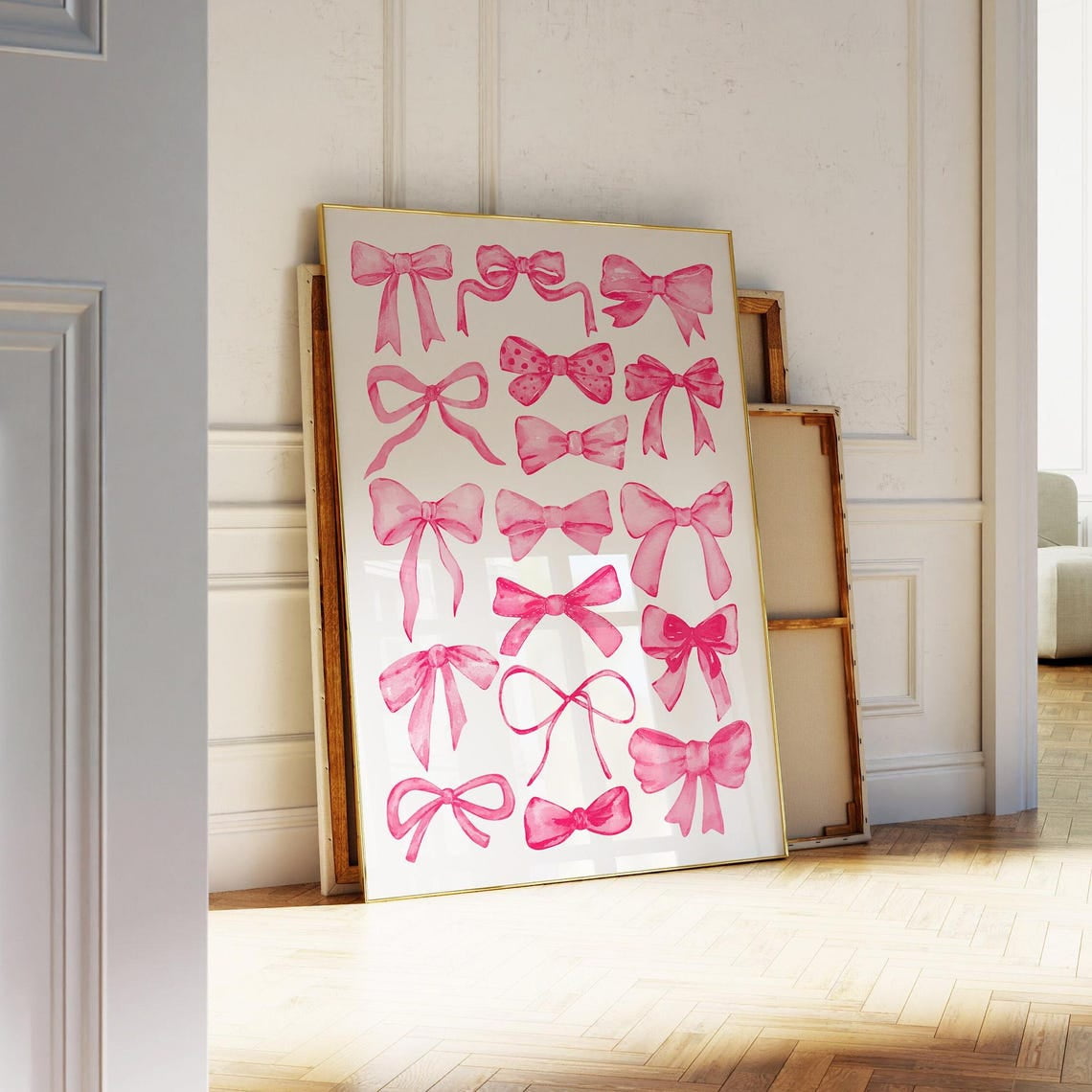 Watercolor Bows Print, Coquette Room Decor, Light Pink Wall Art, Blush ...