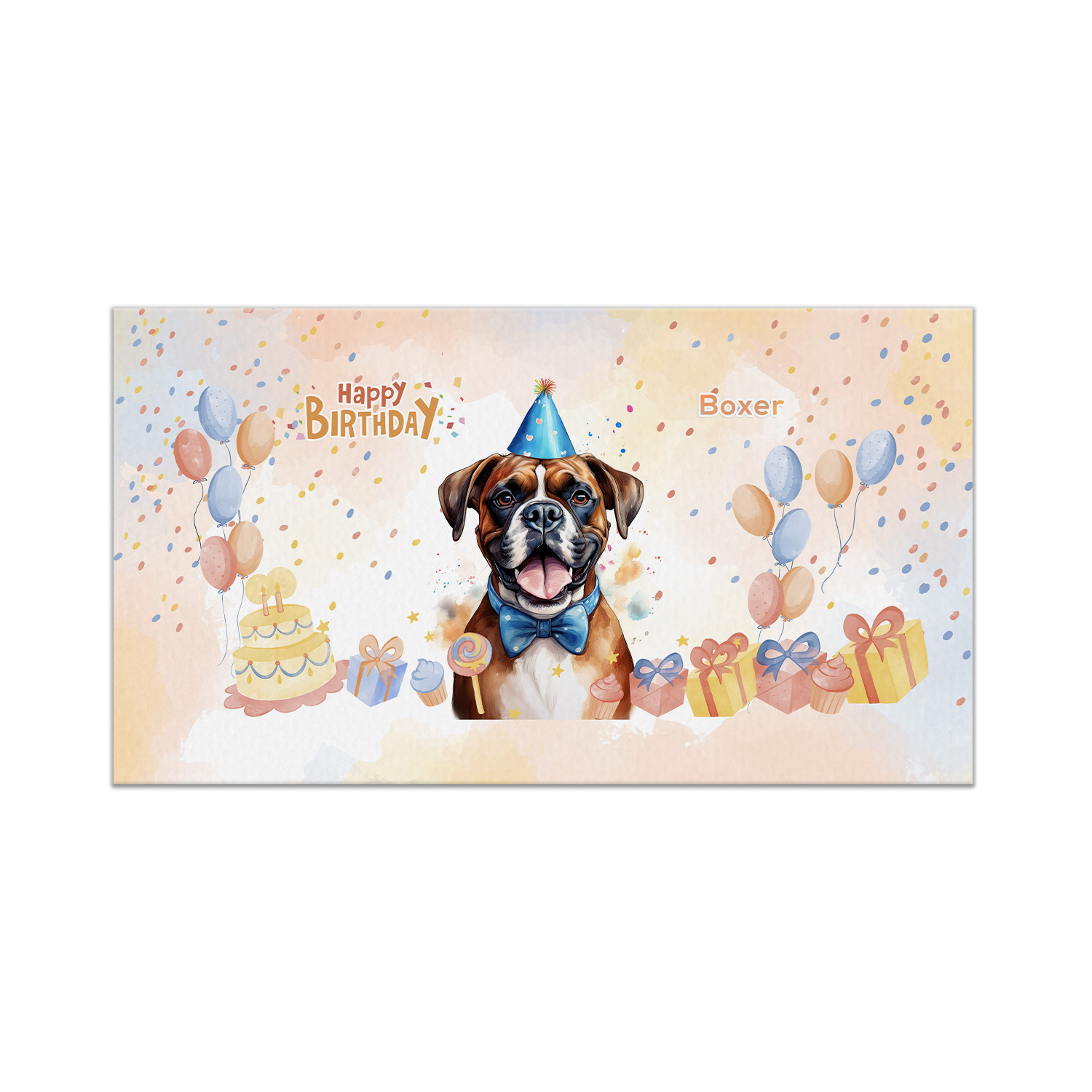 Watercolor Boxer Happy Birthday Celebration Balloons Gift Party Doormat ...