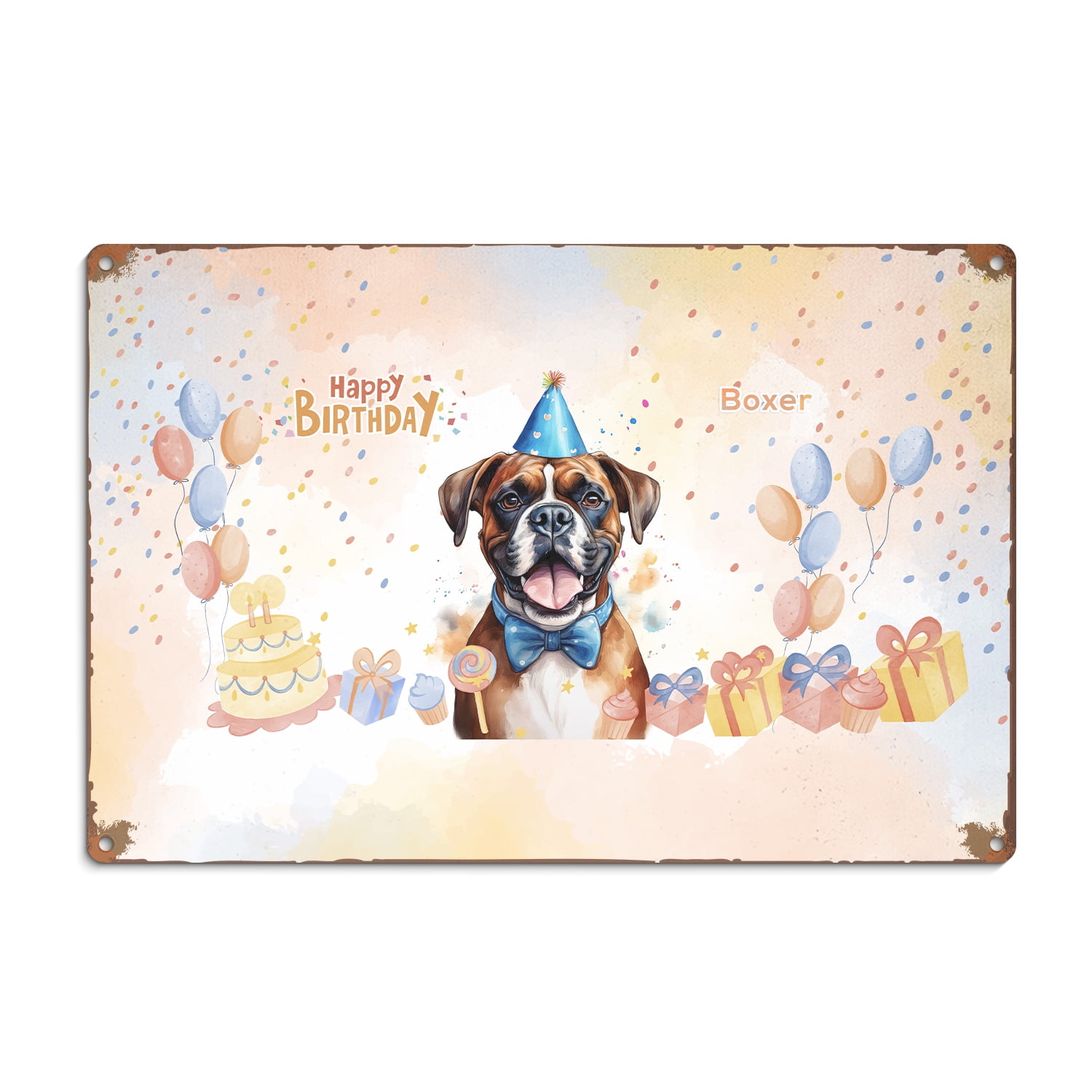 Watercolor Boxer Happy Birthday Celebration Balloons Gift Party ...