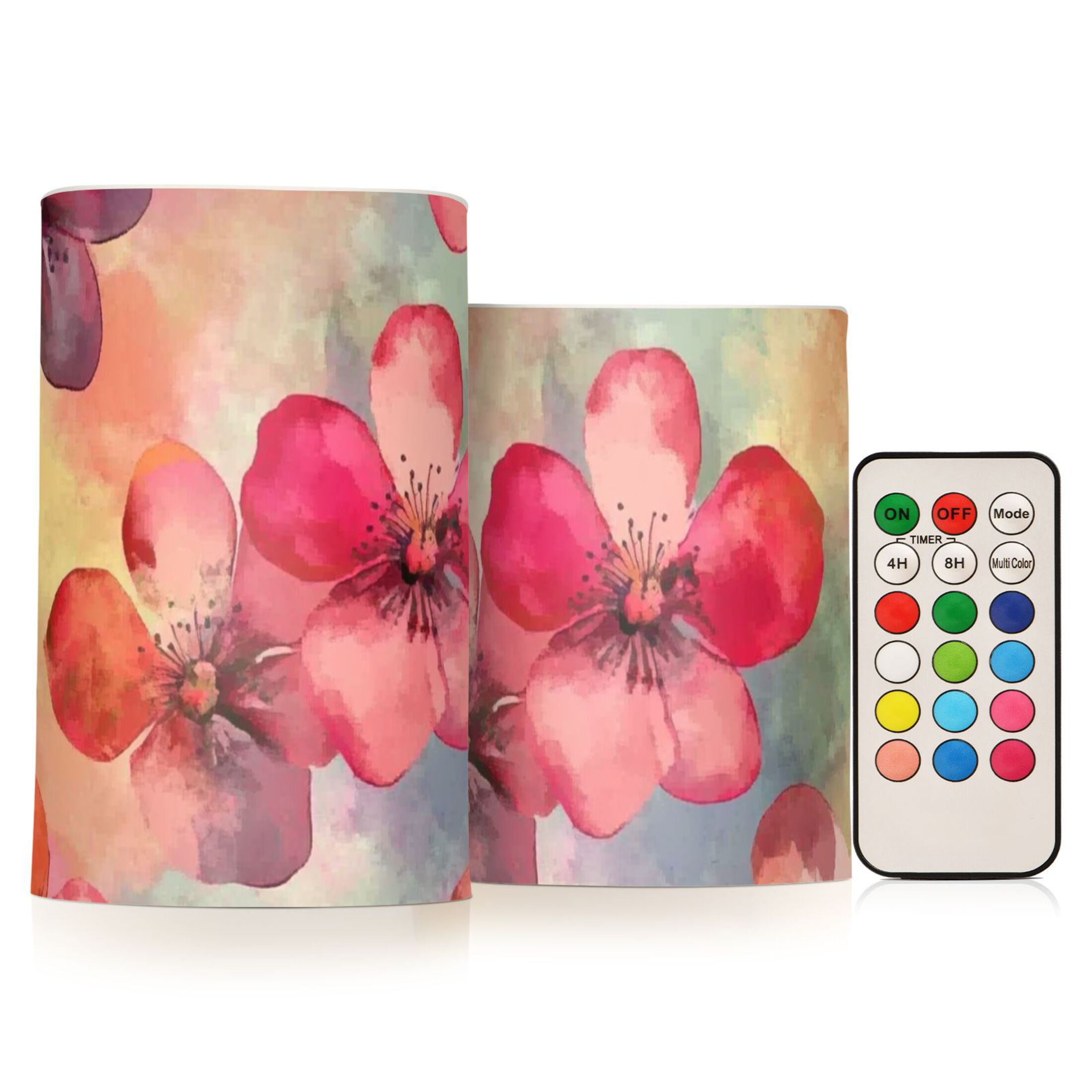 Watercolor Bright Pink Flowers Flickering Flameless Candles Battery ...
