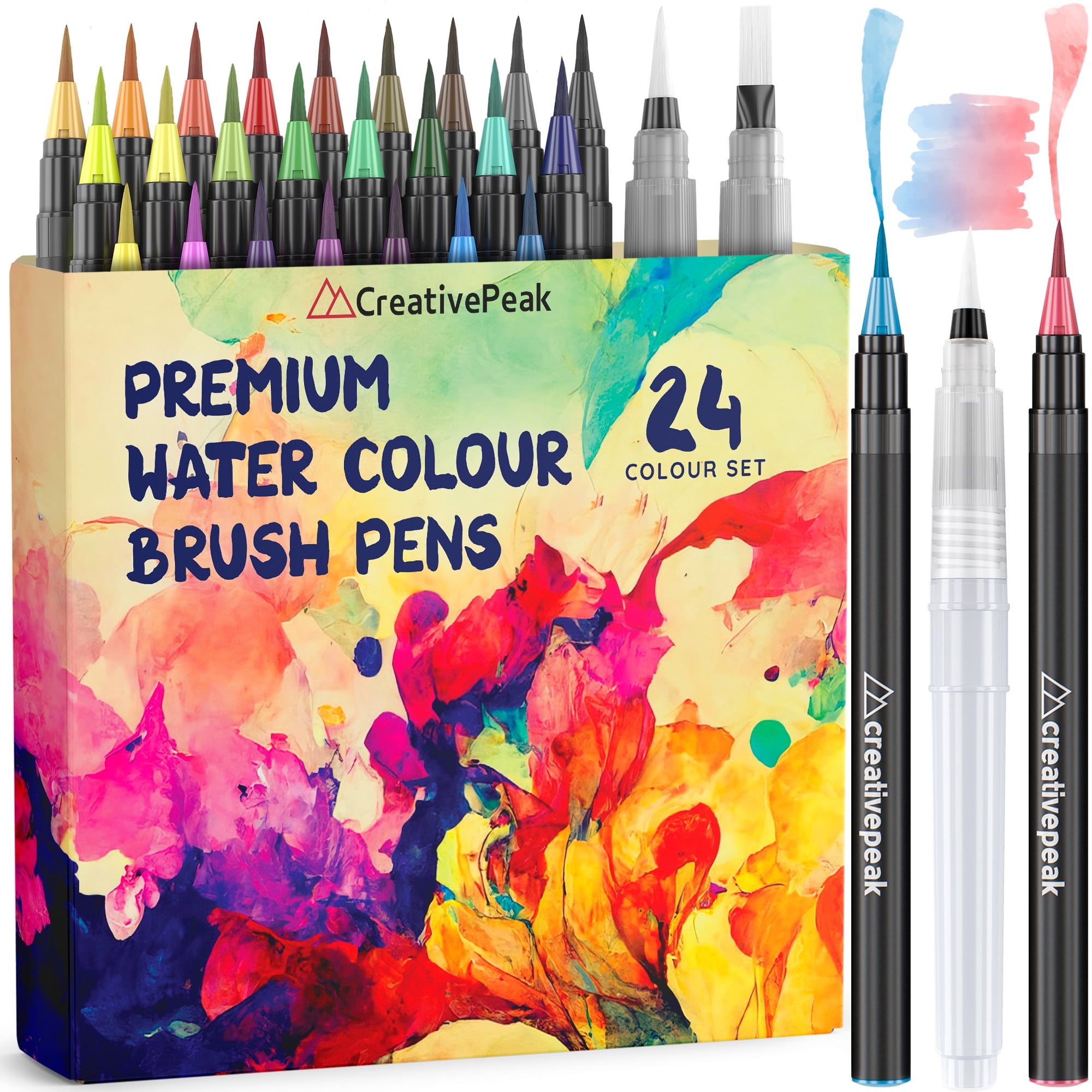 Creativepeak Watercolor Brush Pens, 24 Soft Tip Markers, 2 Blending ...