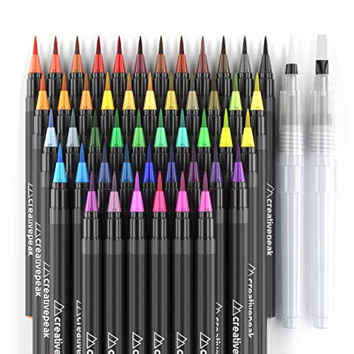 Watercolor Brush Pens, 48 Vibrant Soft Tip Coloring Markers W/ 2 ...