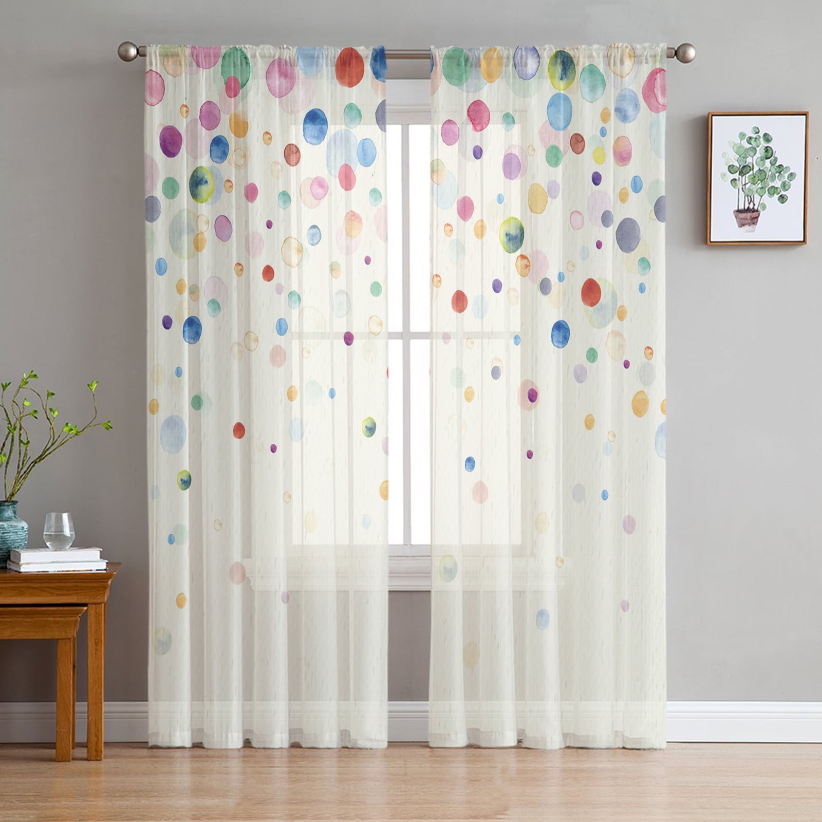 Watercolor Bubbles Dots Colorful Tulle Curtains for Living Room ...