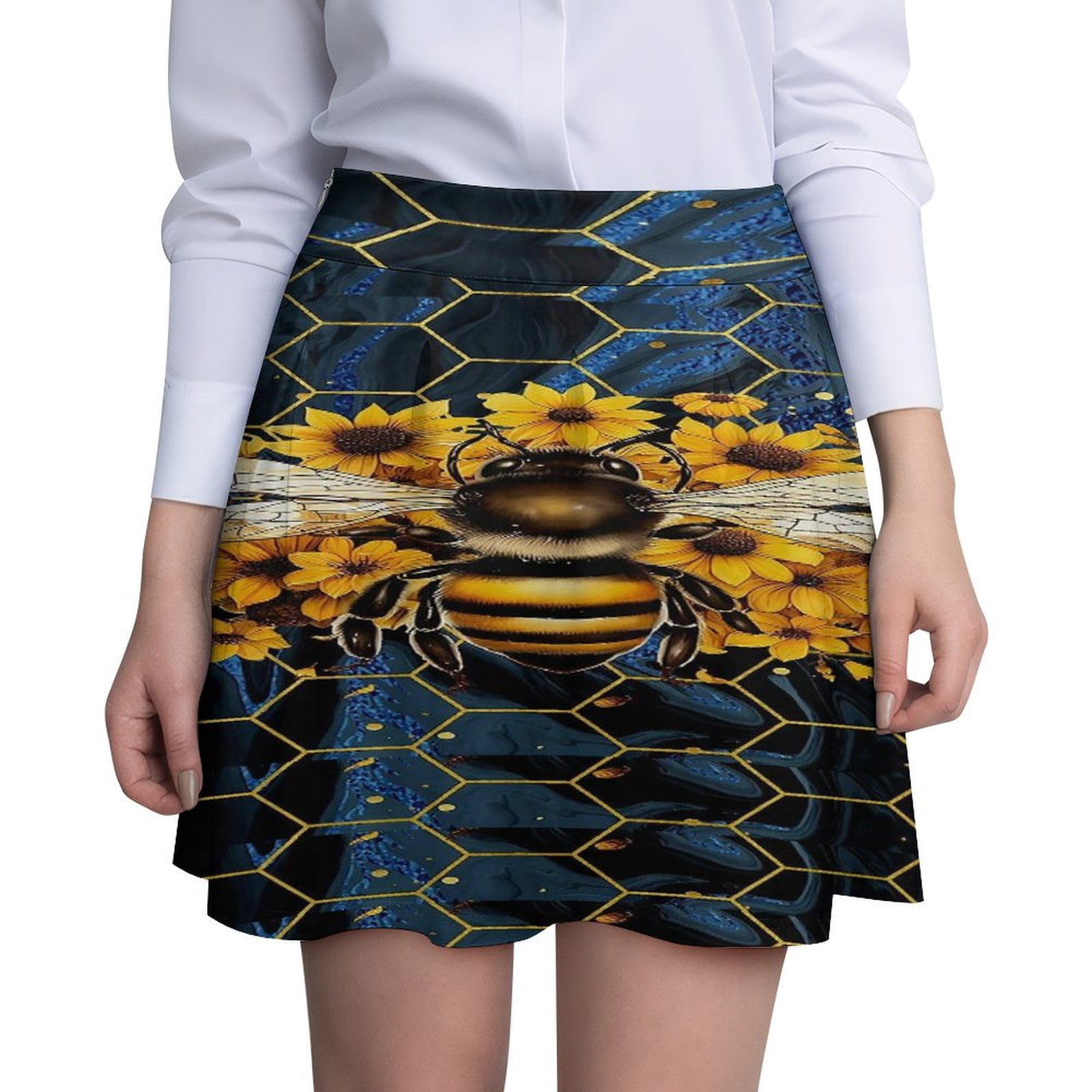 Watercolor Bumblebee With Yellow Sunflowers Women's Casual Mini Skirt ...