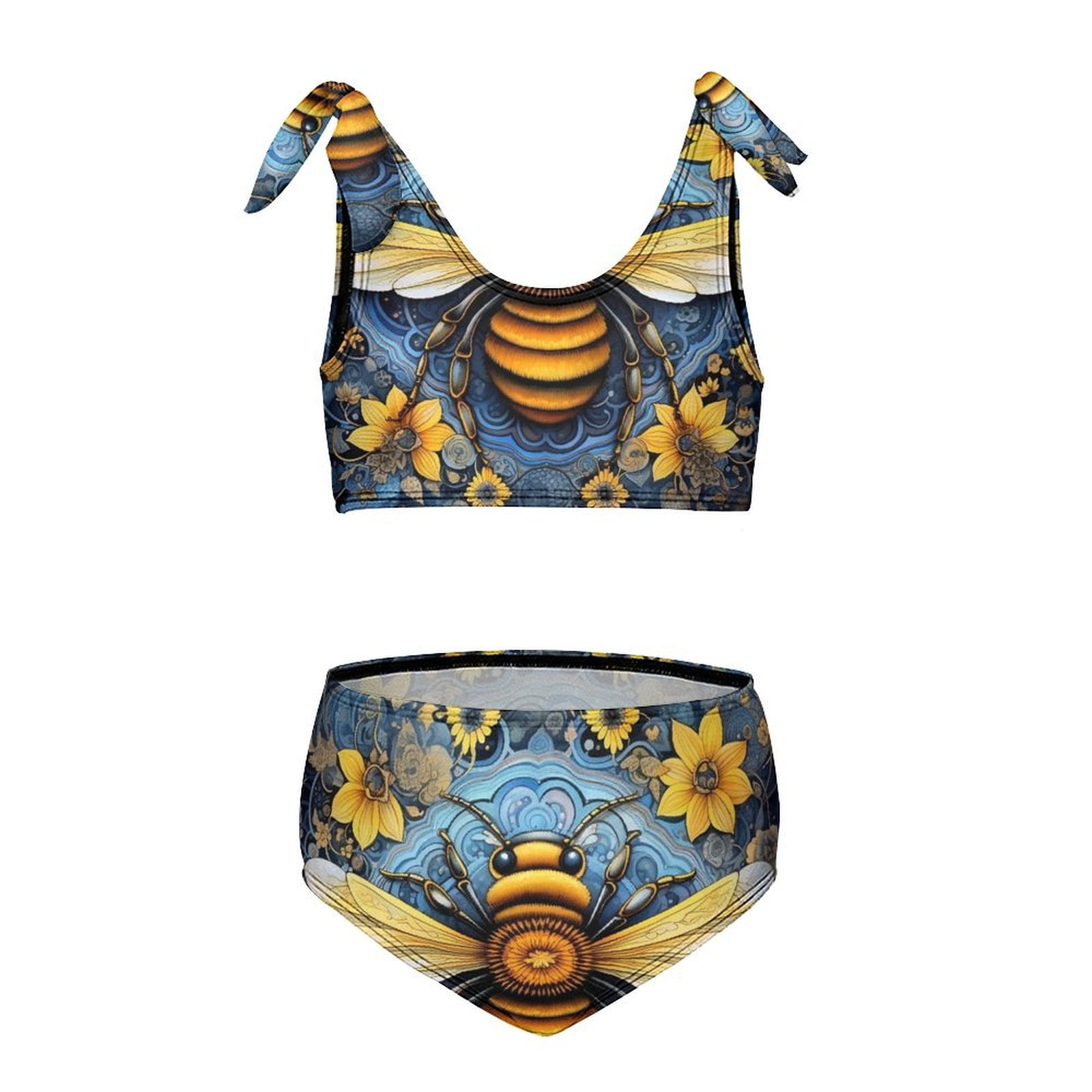 Watercolor Bumblebee Yellow Sunflowers Girl's 2 Piece Bikini Set Beach Sport Swimsuit Swimwear ...