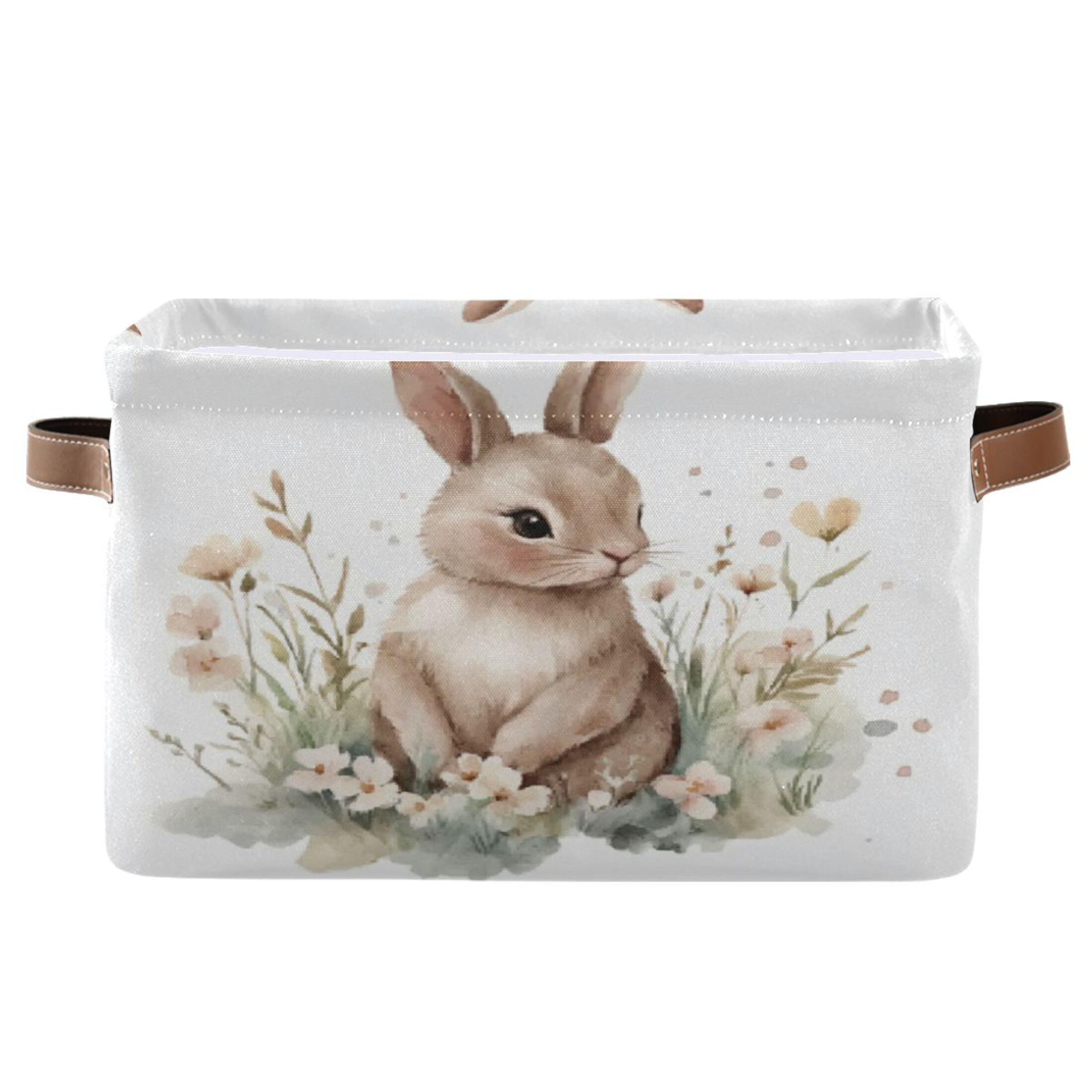 Watercolor Bunny in Floral Foldable Storage Basket,Canvas Fabric ...