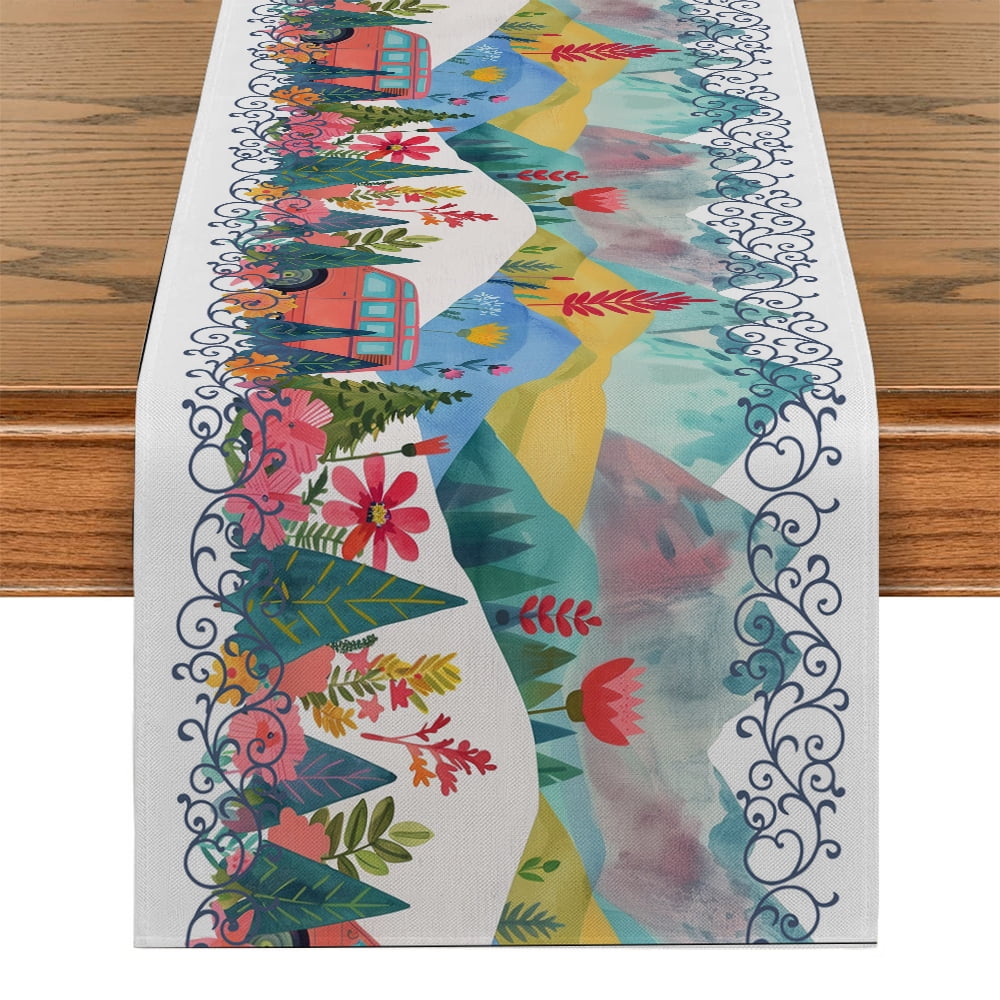 Watercolor Bus Outing Plants Table Runner Kitchen Dining Table ration ...