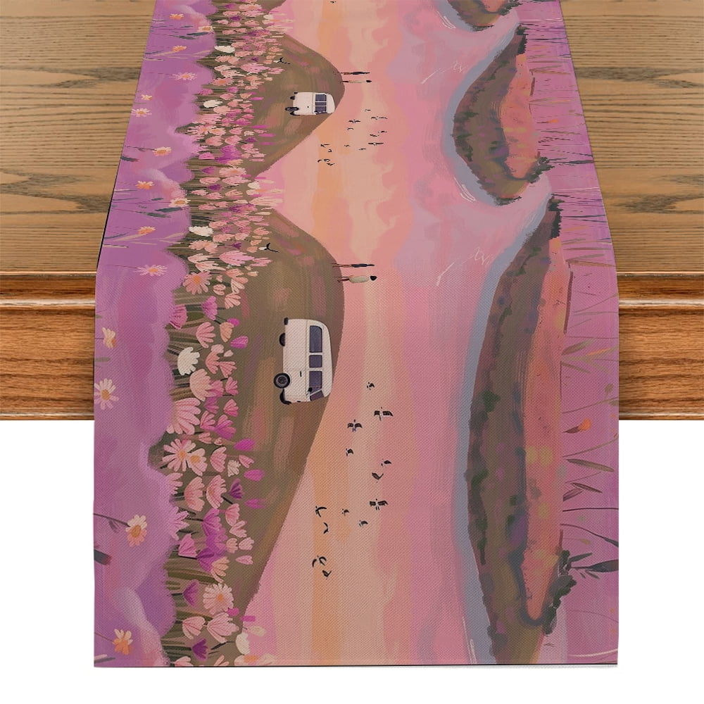 Watercolor Bus Outing Plants Table Runner Kitchen Dining Table ration ...