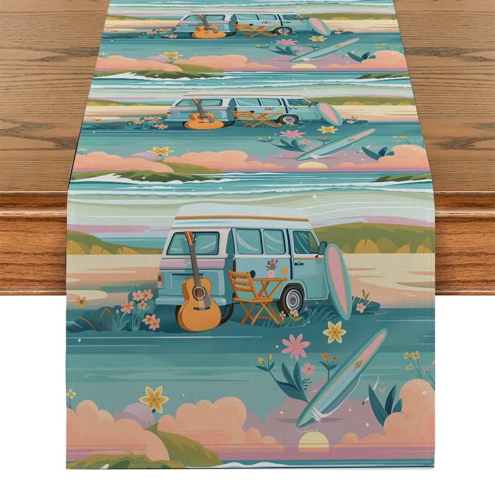 Watercolor Bus Outing Plants Table Runner Kitchen Dining Table ration ...