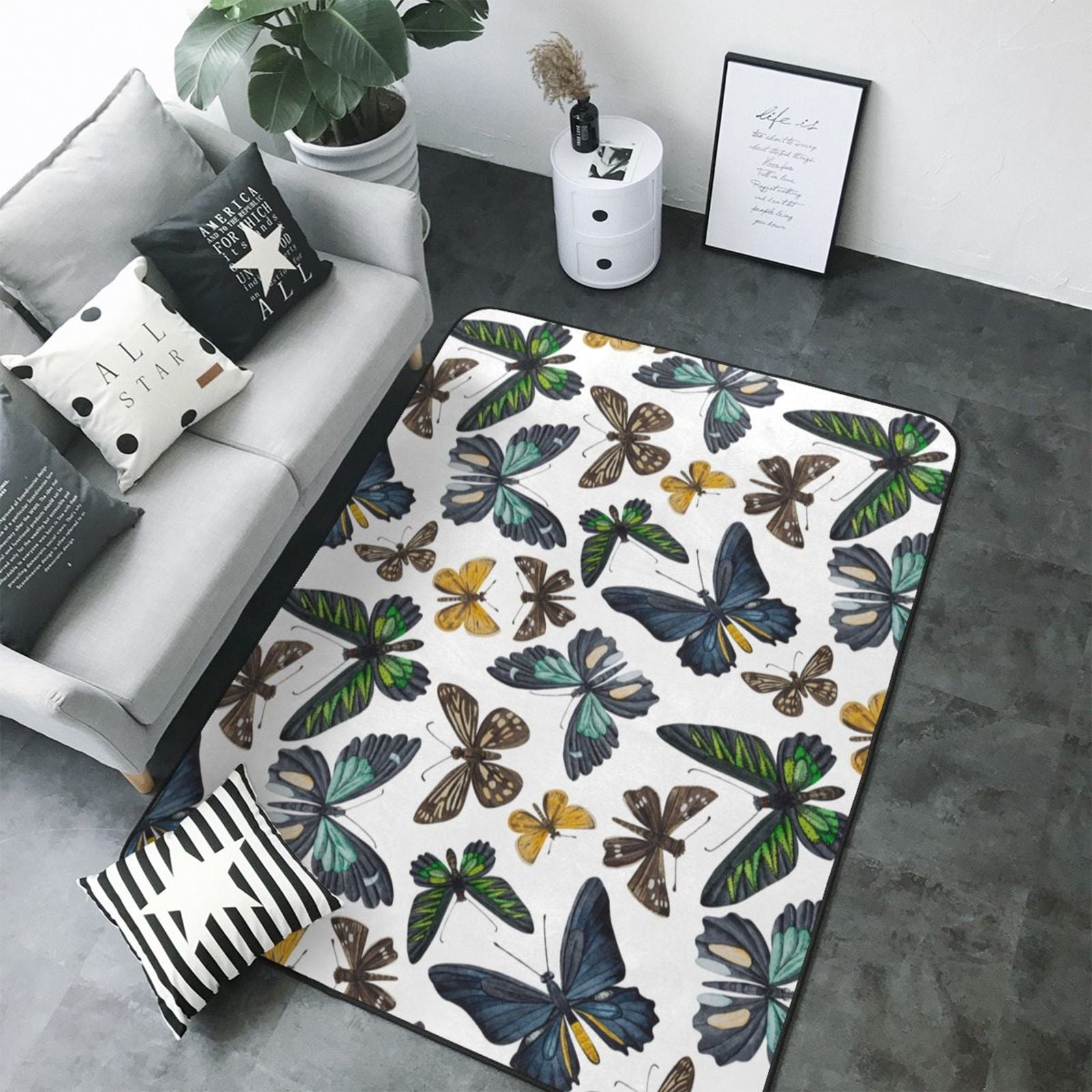 Watercolor Butterflies Area Rugs for Living Room Bedroom, 5x7 Soft ...