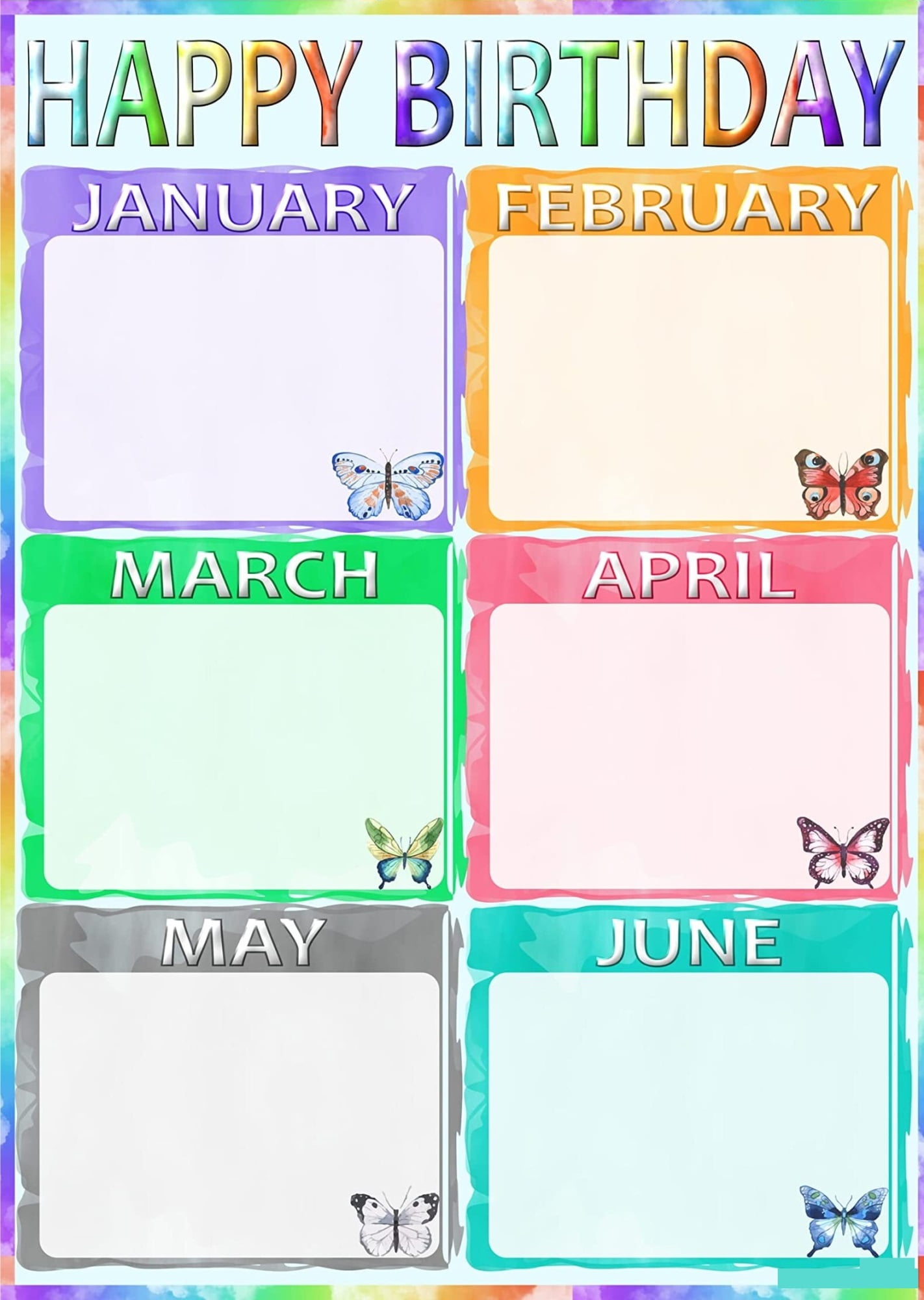 Watercolor Butterflies Birthday Charts Classroom Posters and ...