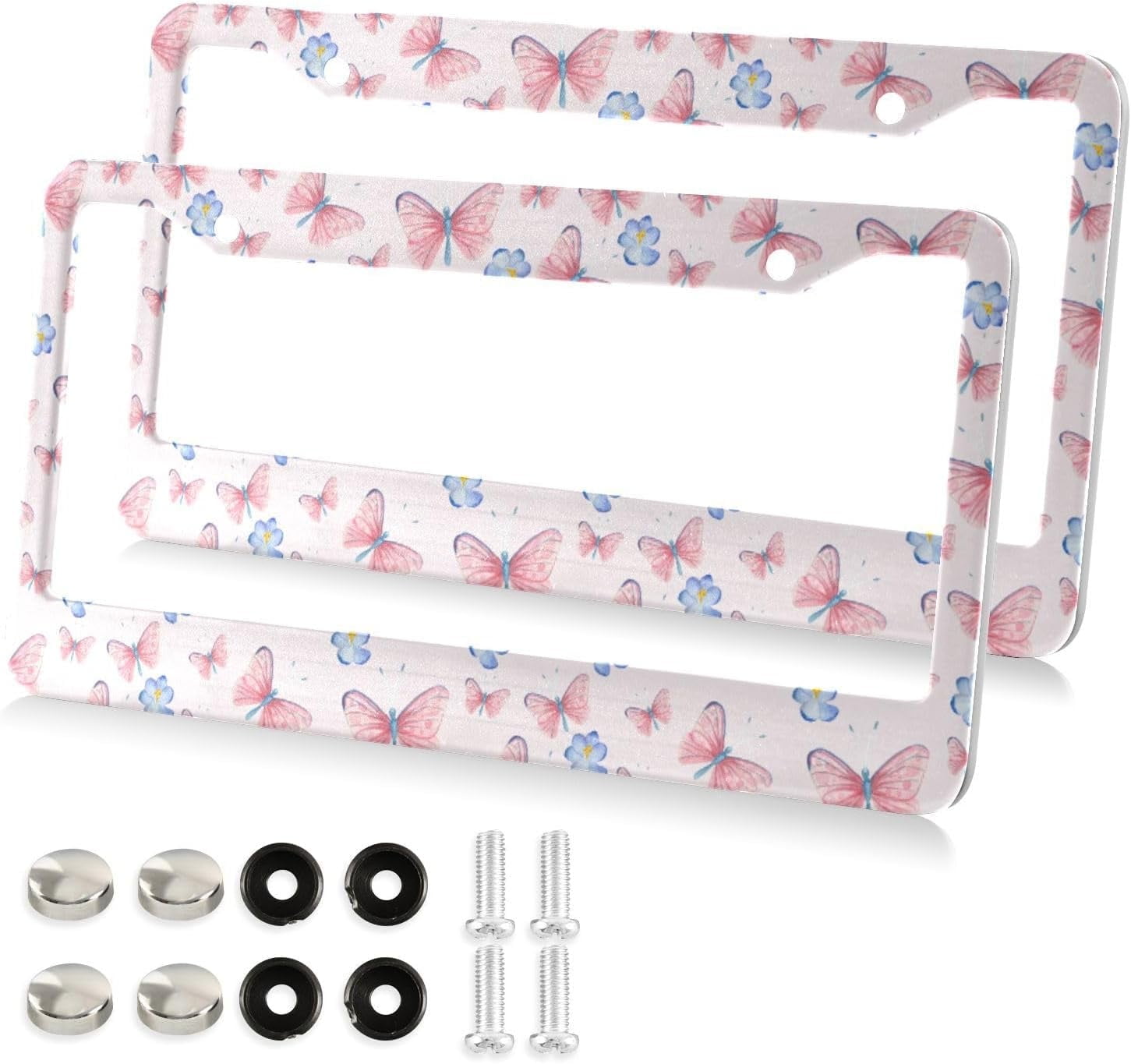 Watercolor Butterflies Flowers License Plate Frame - 2 Pack Universal ...