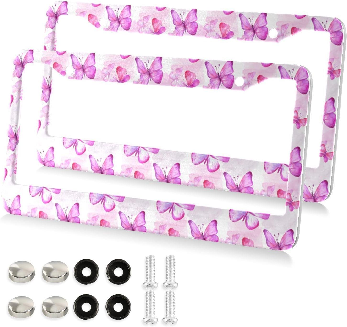Watercolor Butterflies License Plate Frame - 2 Pack Universal Stainless ...