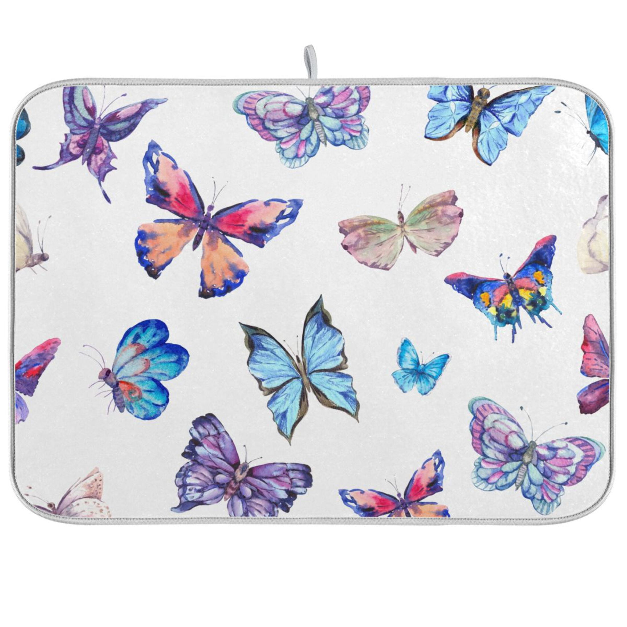 Watercolor Butterflies Vintage Dish Drying Mat Microfiber Kitchen Mats ...