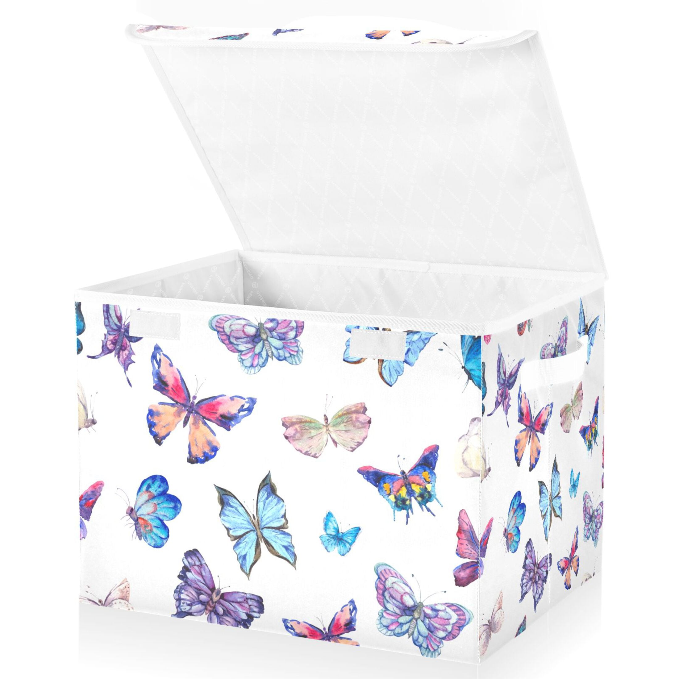 Watercolor Butterflies Vintage Large Lidded Storage Bin Foldable ...