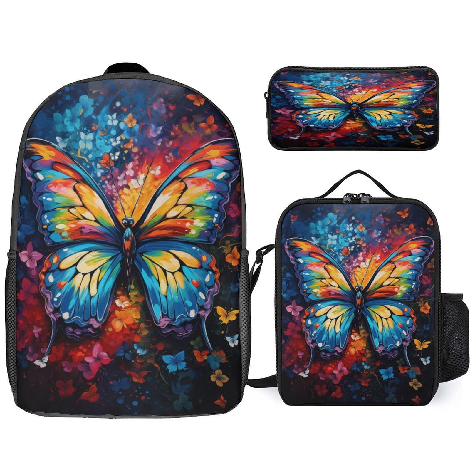 Watercolor Butterfly 3pcs/Set Bags Laptop Daypack Backpack Lunch Bag ...