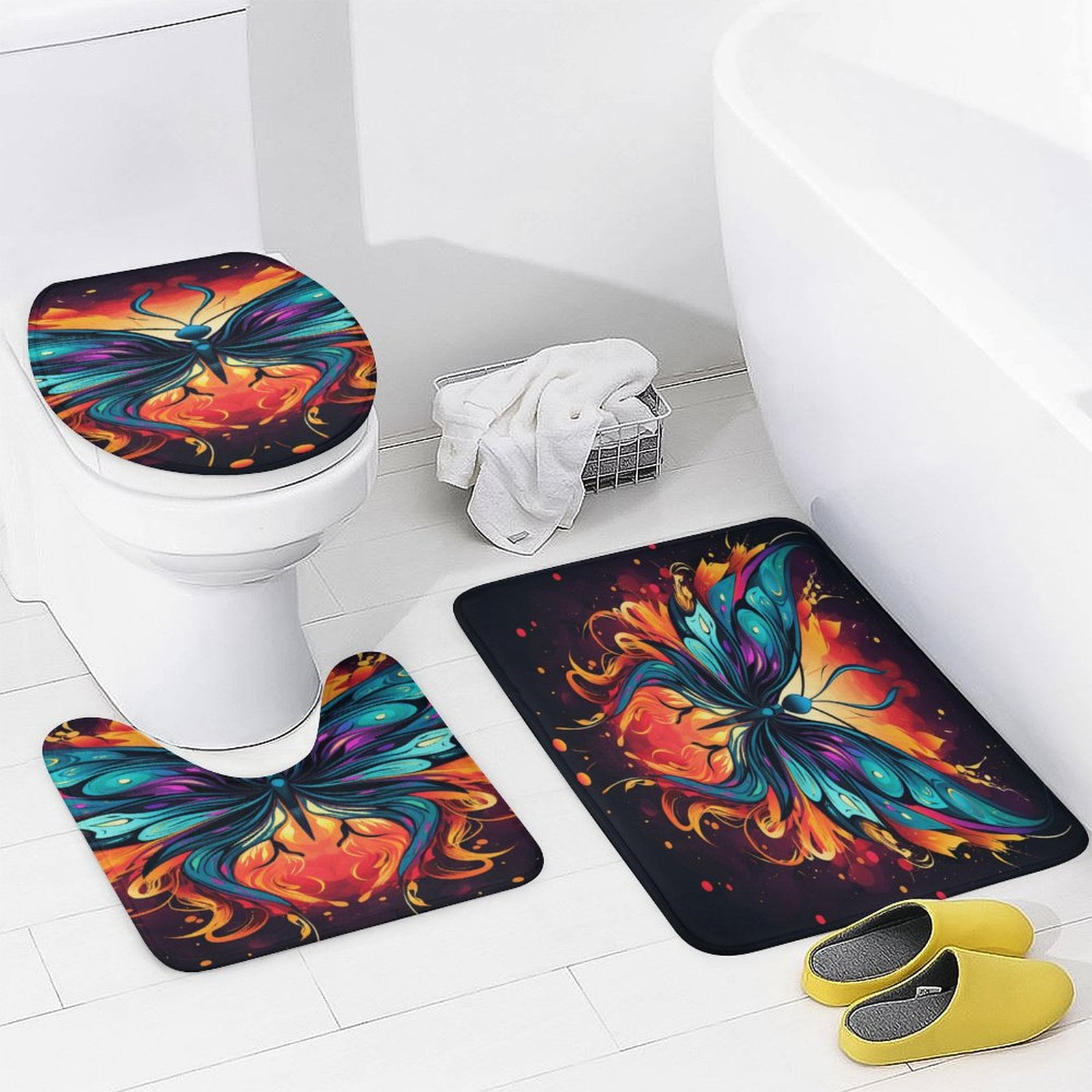 Watercolor Butterfly Bathroom Rugs Set 3 Piece with Non-Slip Bath Rugs ...
