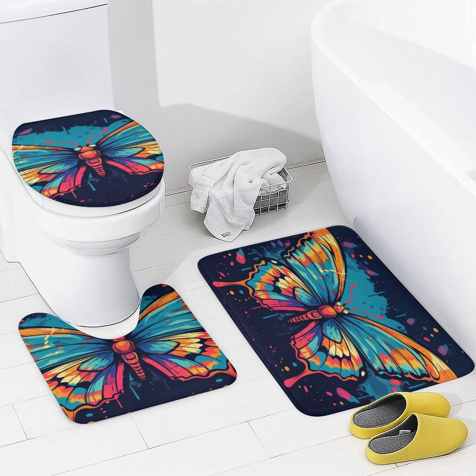Watercolor Butterfly Bathroom Rugs Set 3 Piece with Non-Slip Bath Rugs ...