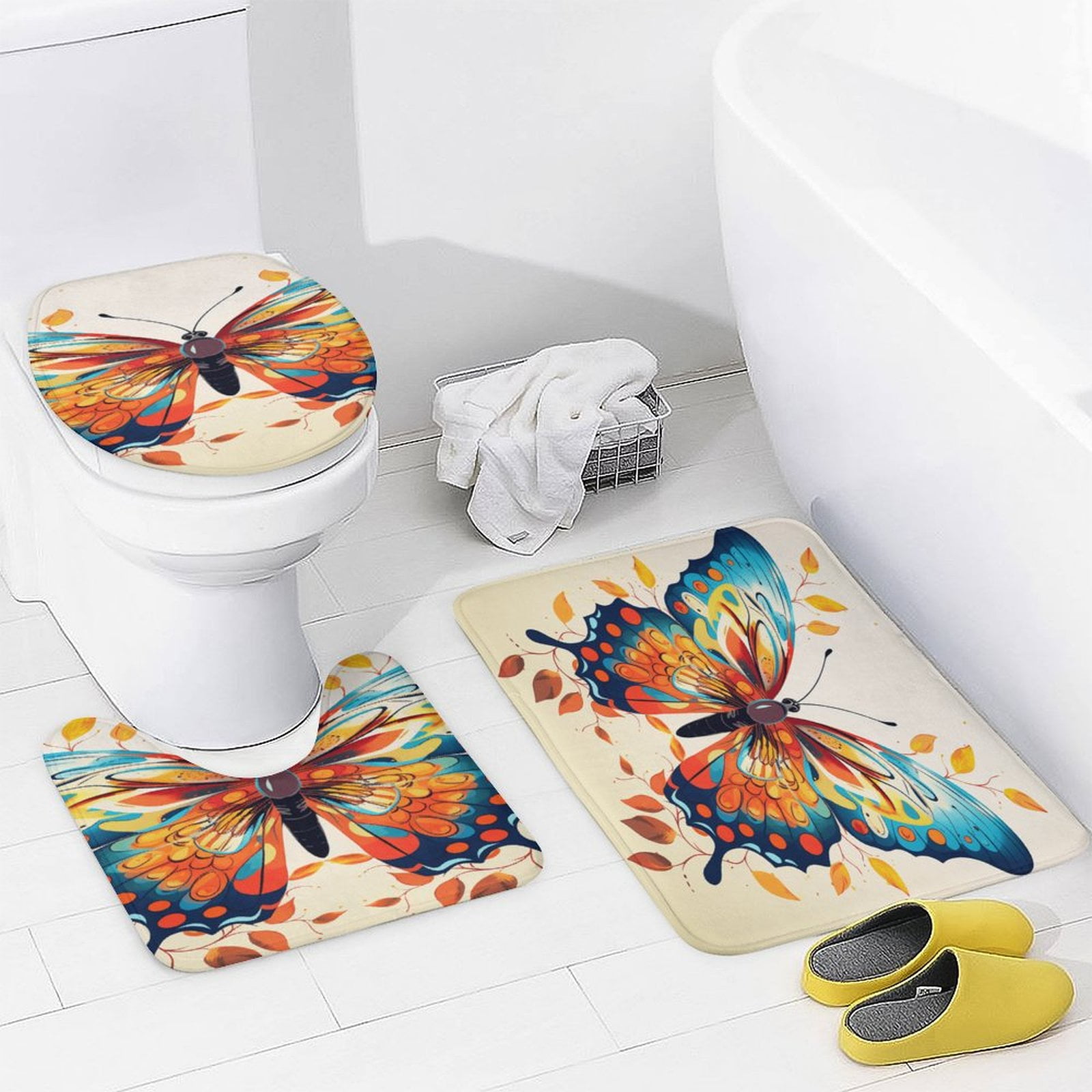 Watercolor Butterfly Bathroom Rugs Set 3 Piece with Non-Slip Bath Rugs ...