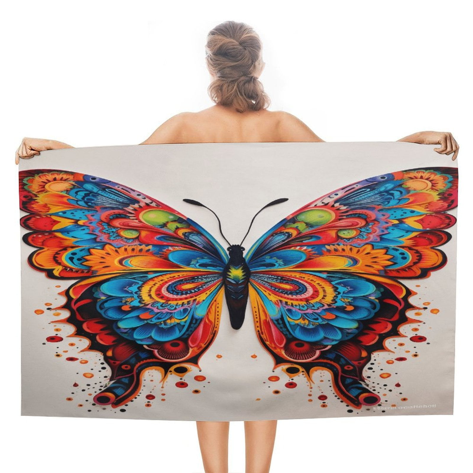 Watercolor Butterfly Beach Blanket Soft Absorbent Lightweight Long Wide ...