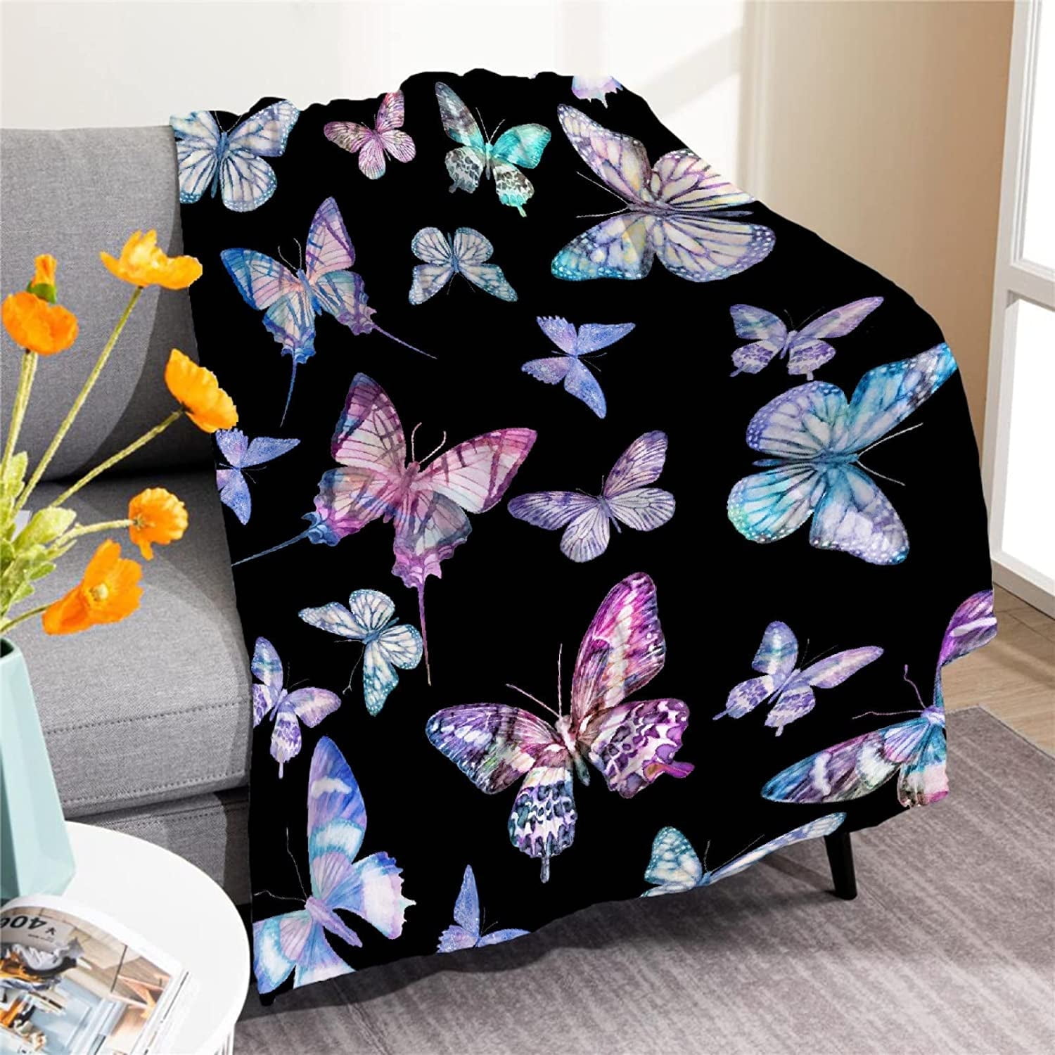 Watercolor Butterfly Blanket, Colorful Butterflies Blankets, Insect ...