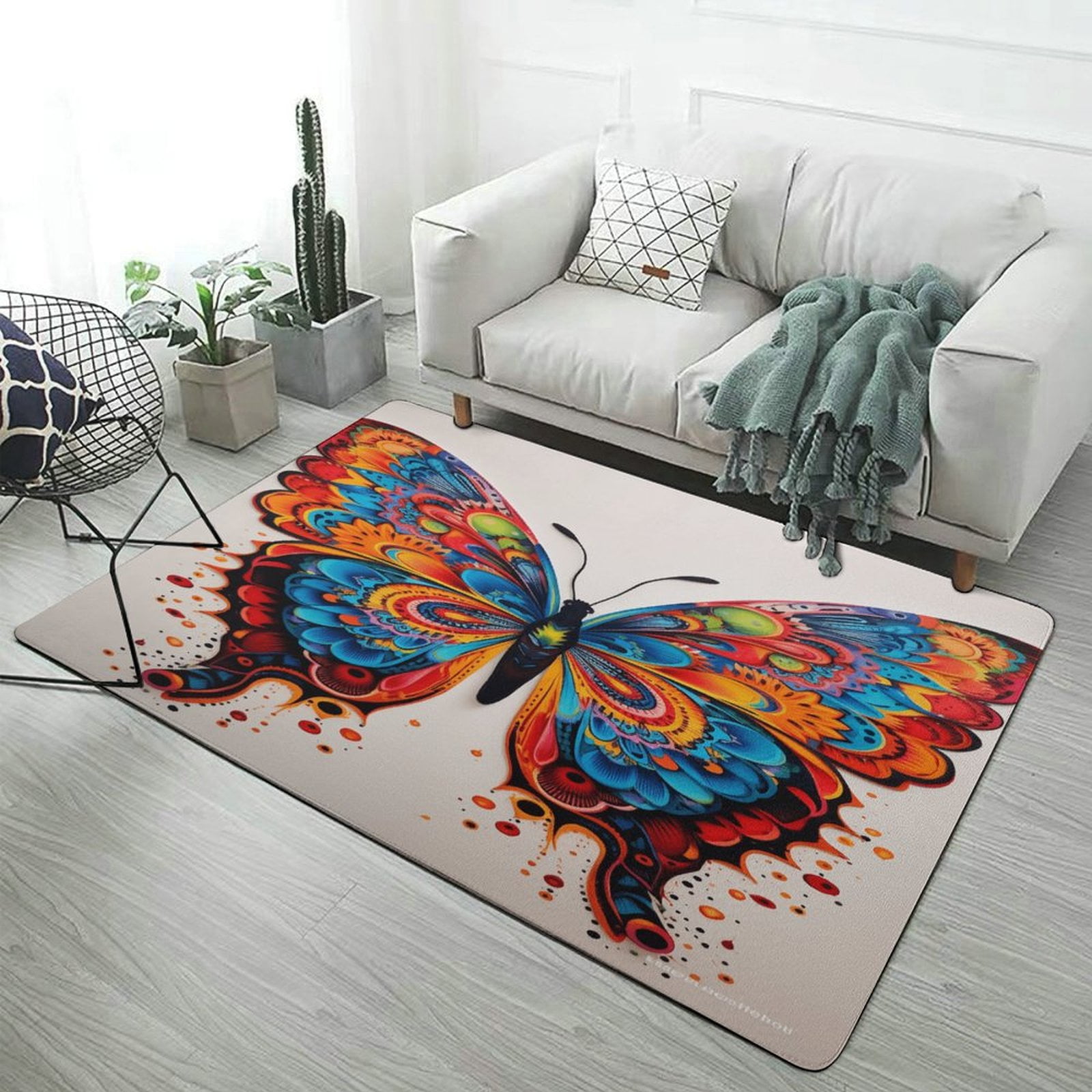 Watercolor Butterfly Carpet for Living Room Luxury Home Rations Sofa Coffee Table Large Area ...