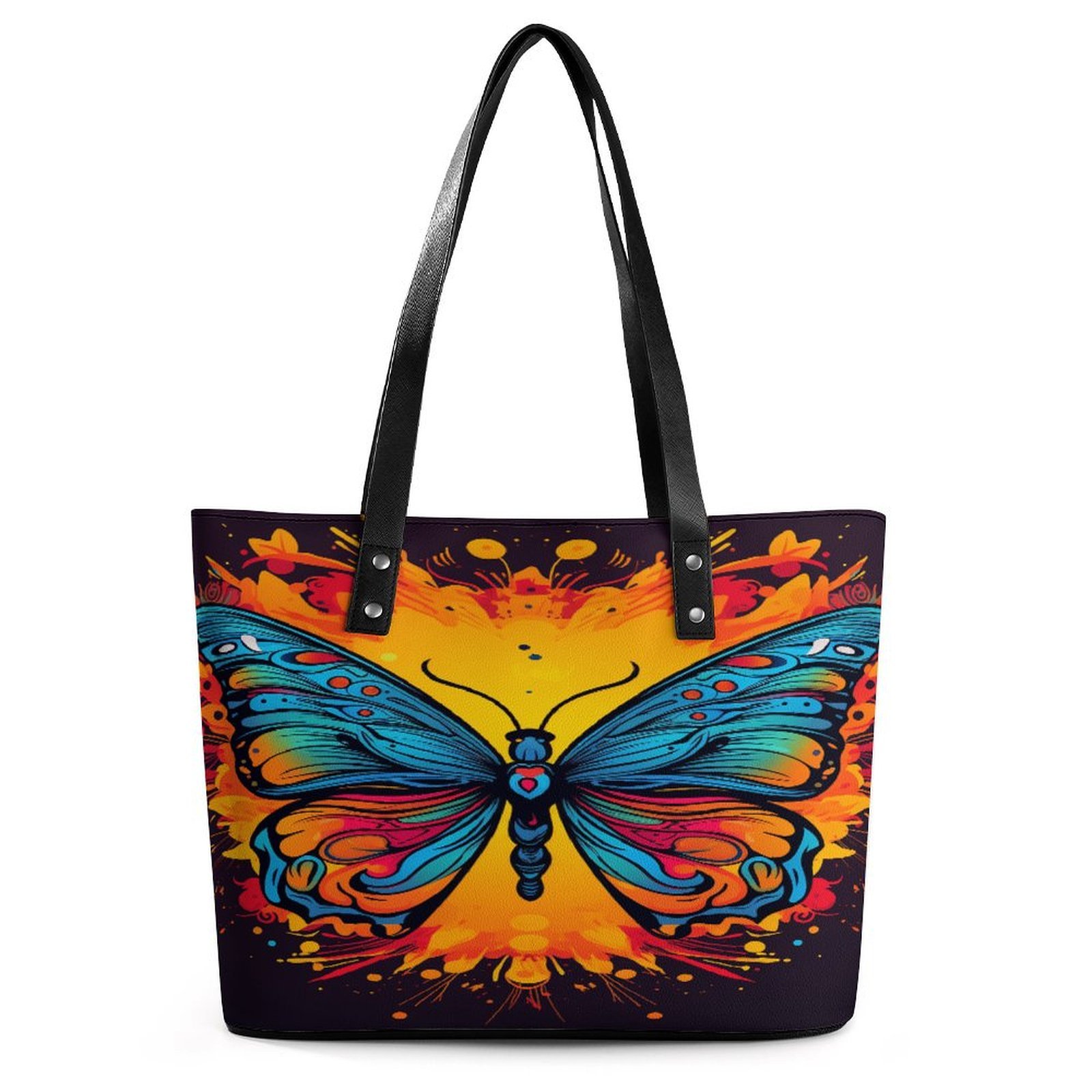 Watercolor Butterfly Handbags PU Leather Shoulder Bag Tote Bag Top ...