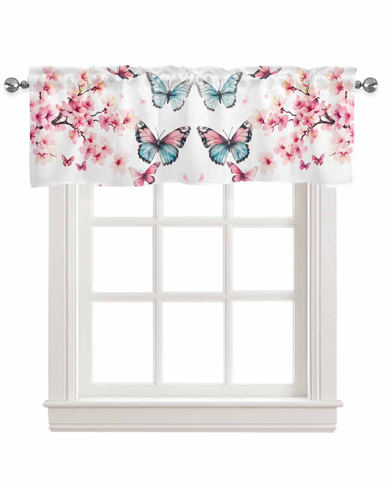 Watercolor Butterfly Kitchen Valances for Windows Farmhouse Linen ...