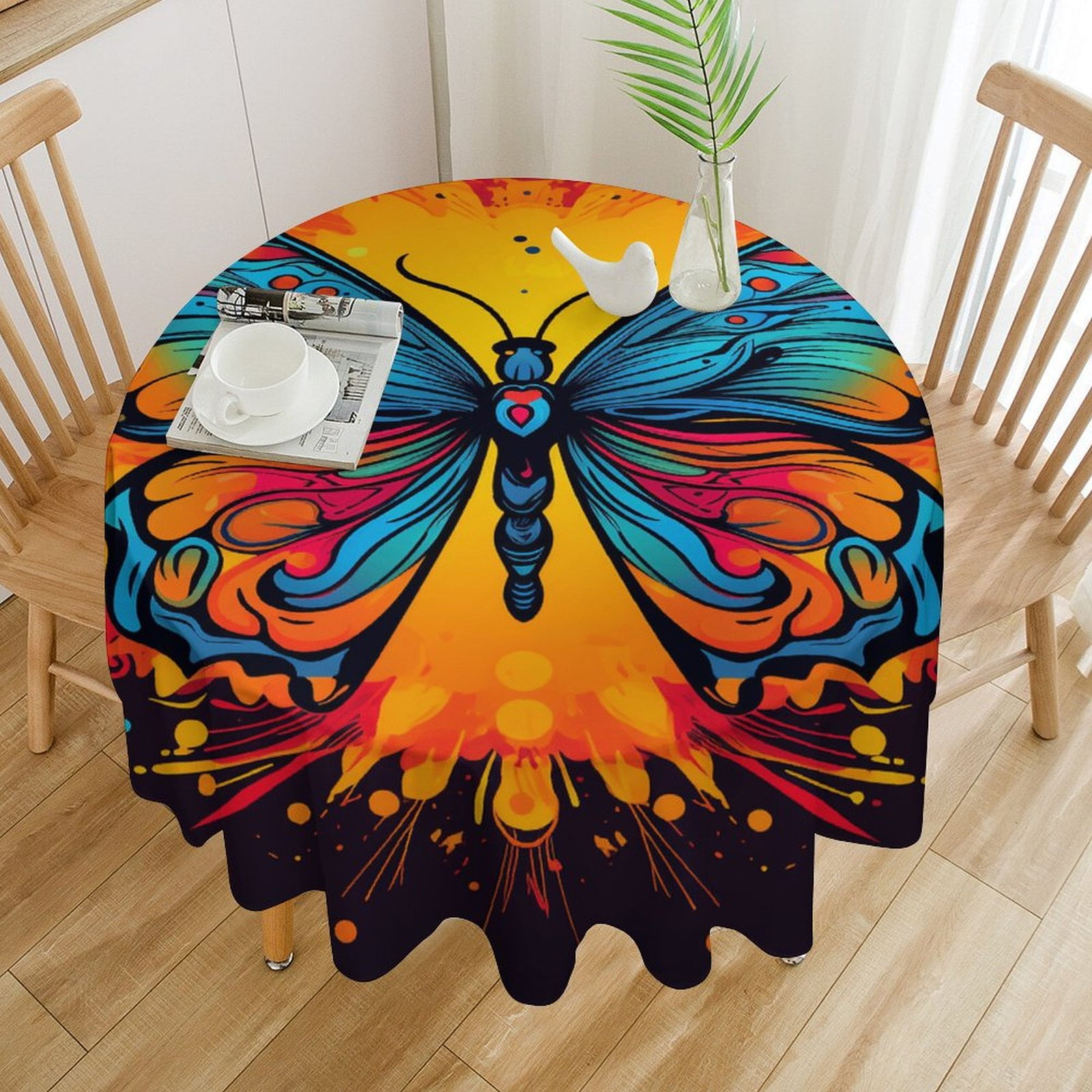 Watercolor Butterfly Round Polyester Tablelcoth Circular Table Cover ...