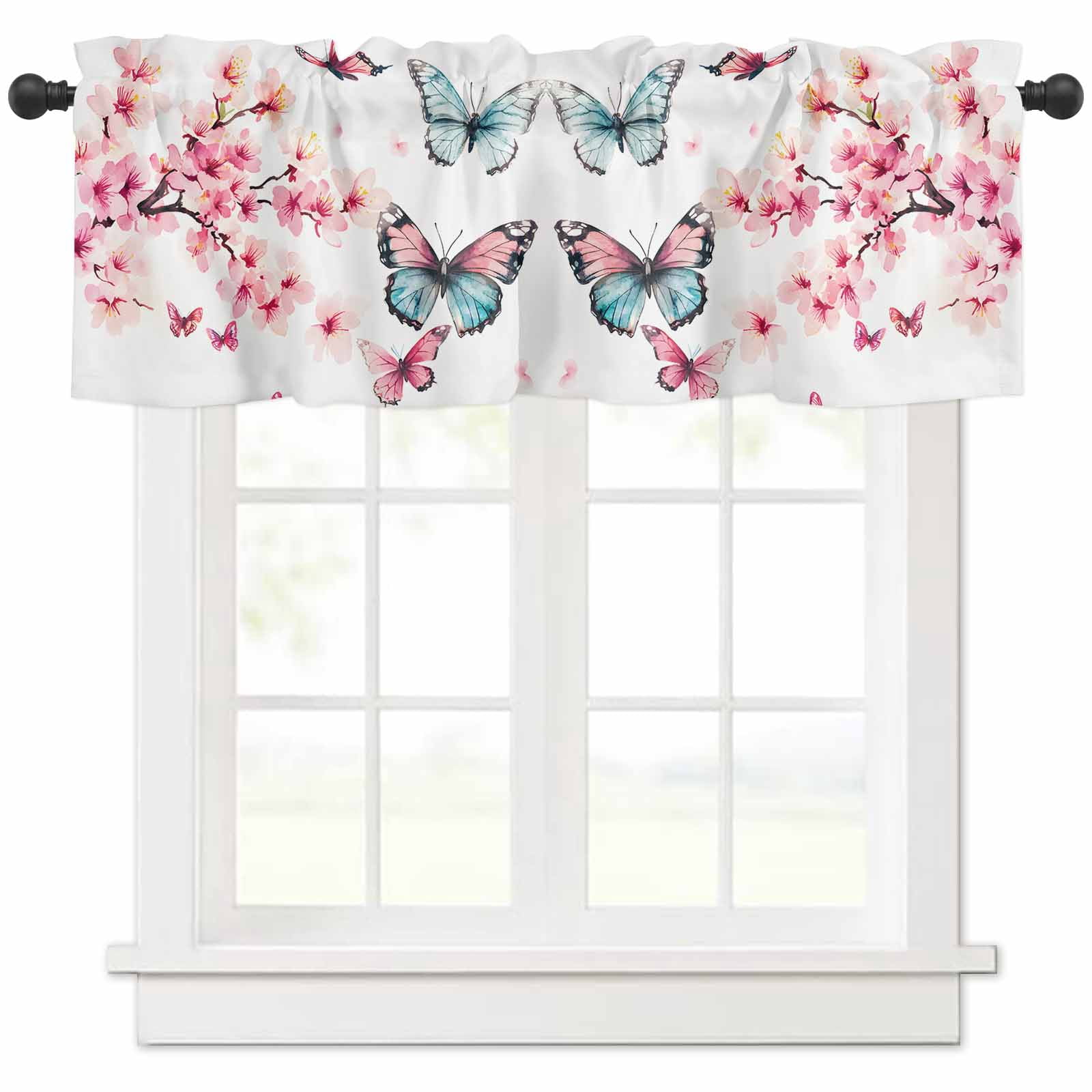 Watercolor Butterfly Valances for Windows Farmhouse Kitchen Curtains ...
