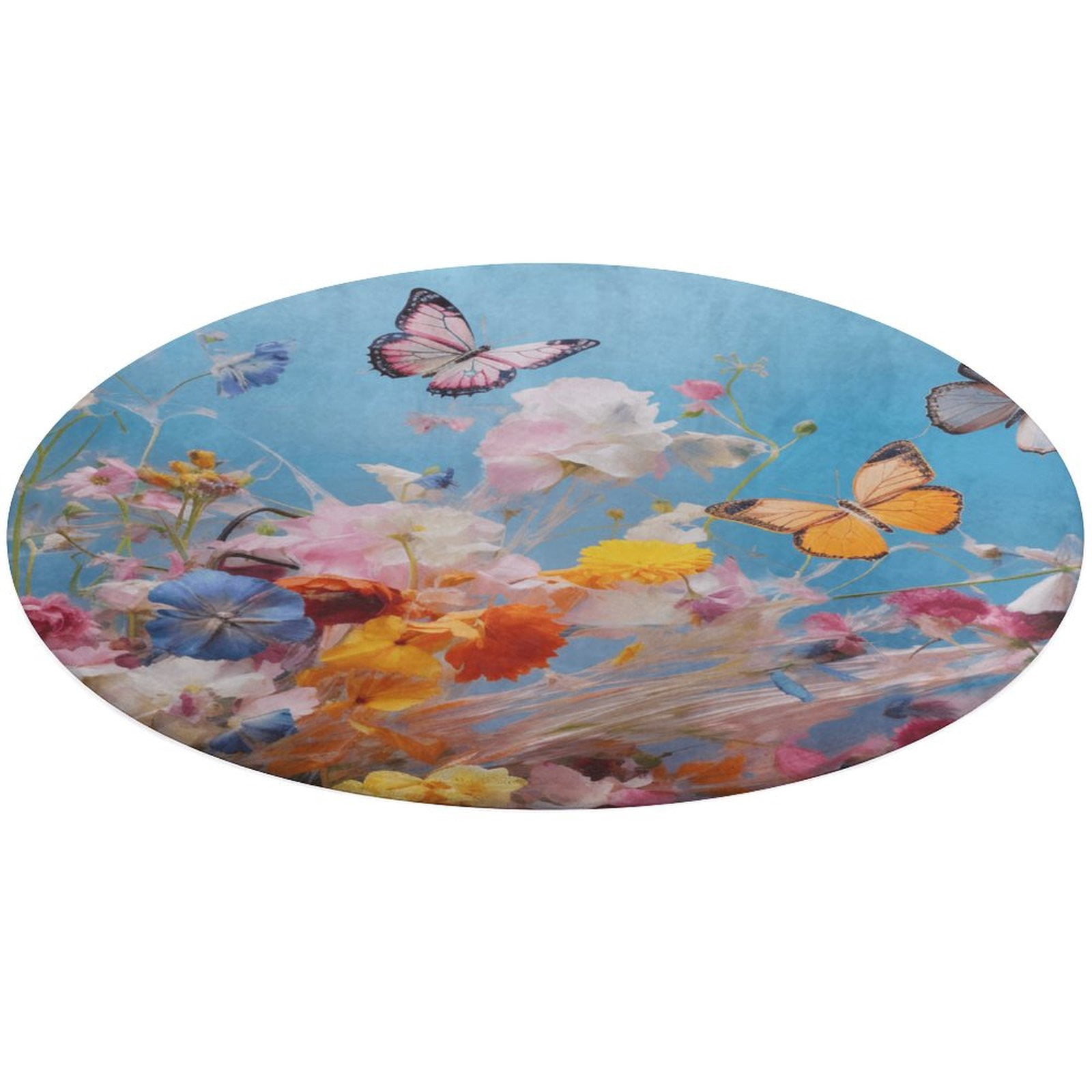 Watercolor Butterfly Washable Round Rug -Circle Area Rugs for Nursery ...